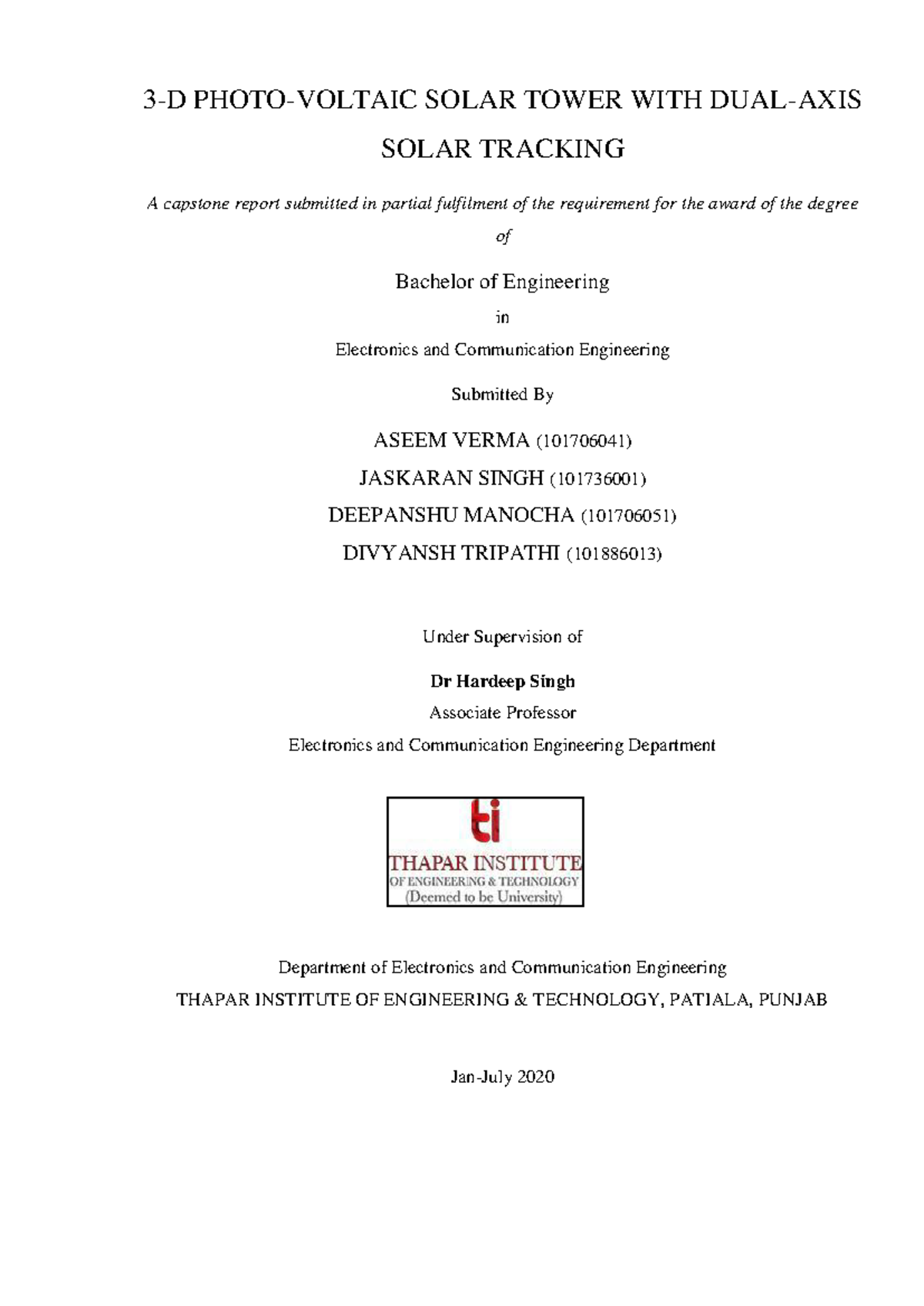 Capstone Report - cPa - 3 - D PHOTO-VOLTAIC SOLAR TOWER WITH DUAL-AXIS ...