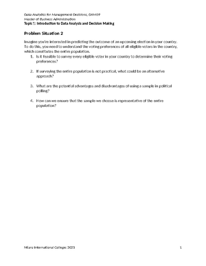 Problem Situation 1 Group 2 - Data Analytics for Management Decisions ...