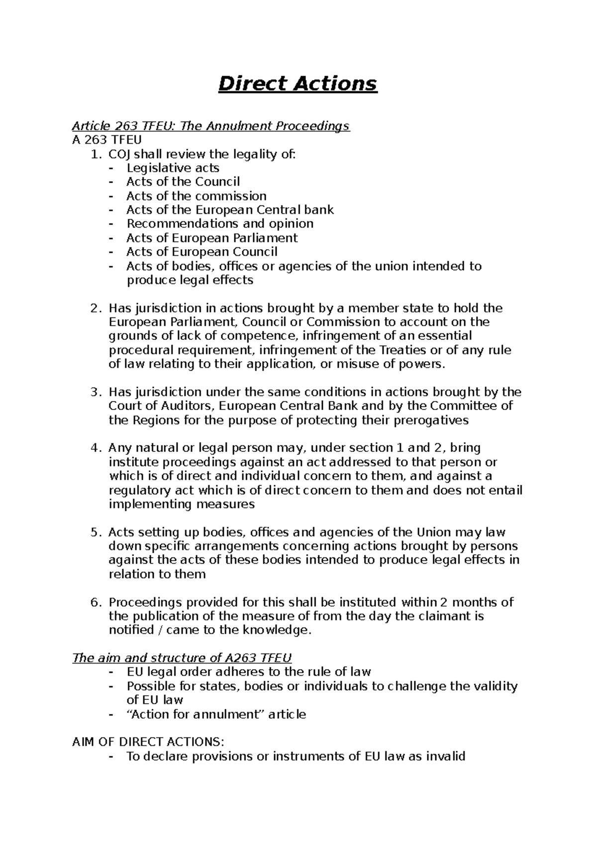 Direct Actions Lecture - Direct Actions Article 263 TFEU: The Annulment ...