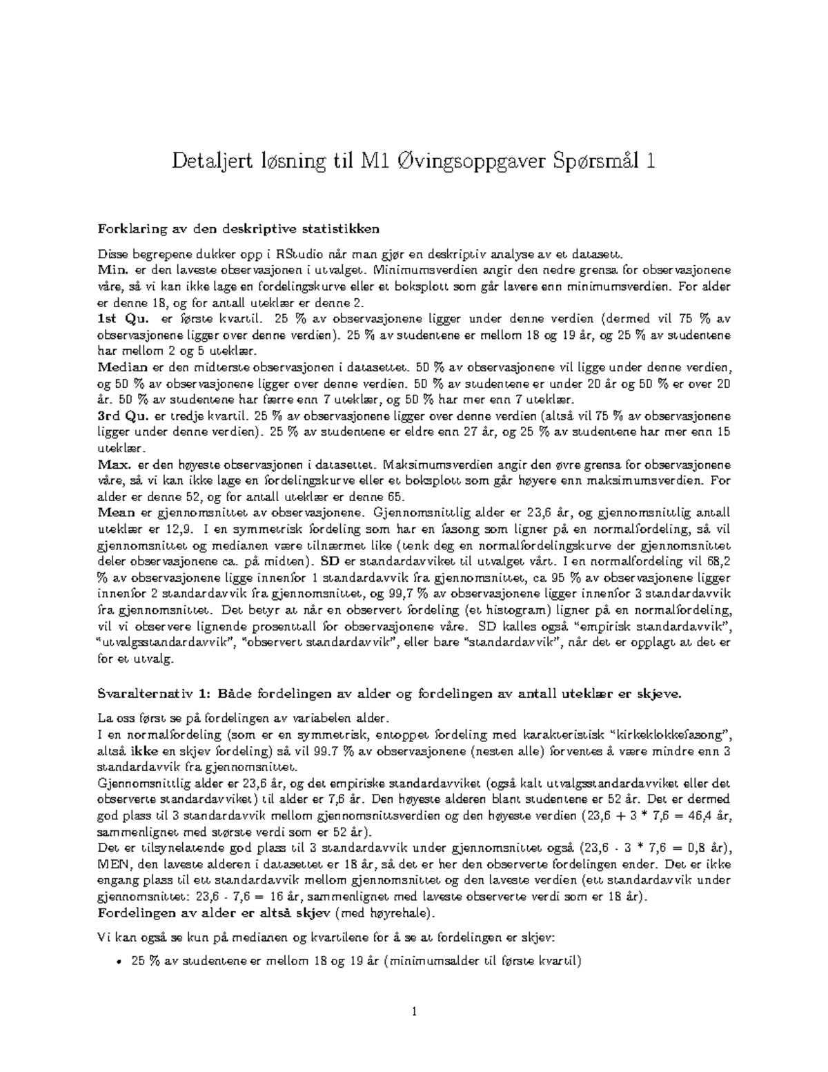 M1 losning deskriptiv statistikk klesplagg - Detaljert løsning til M1 ...