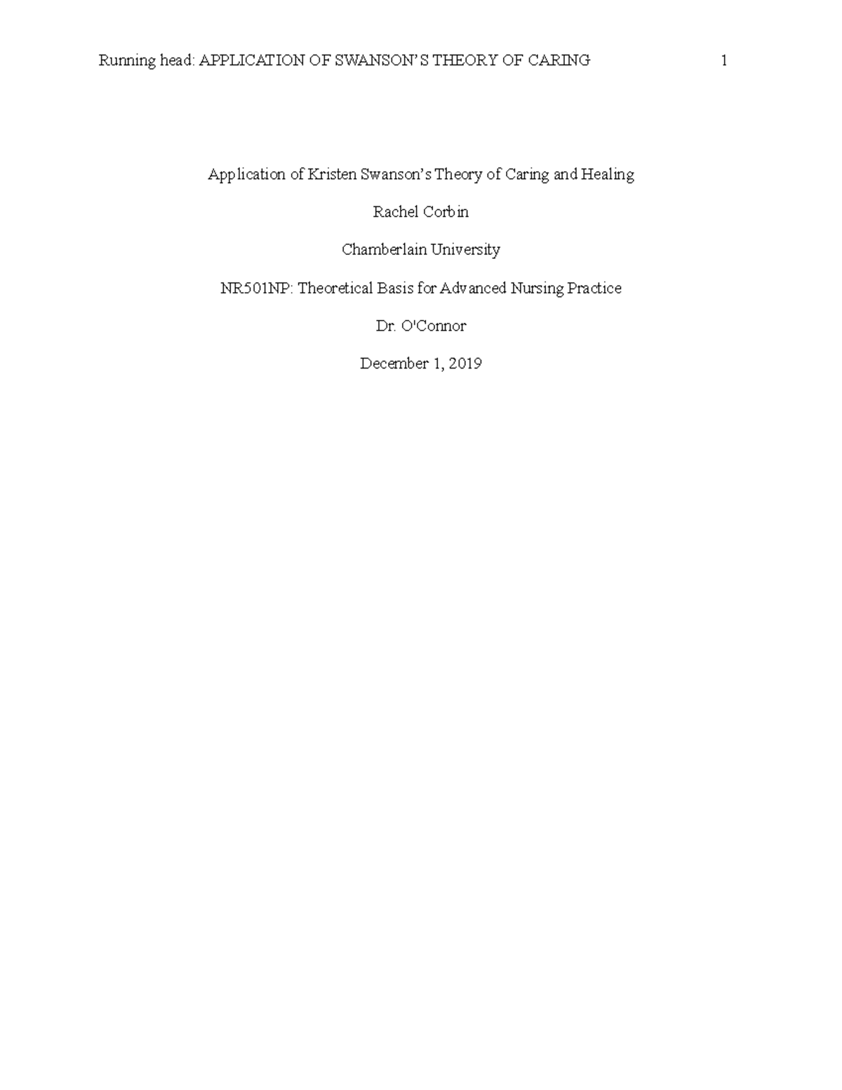 Application of Kristen Swanson's Theory of Caring and Healing - O ...