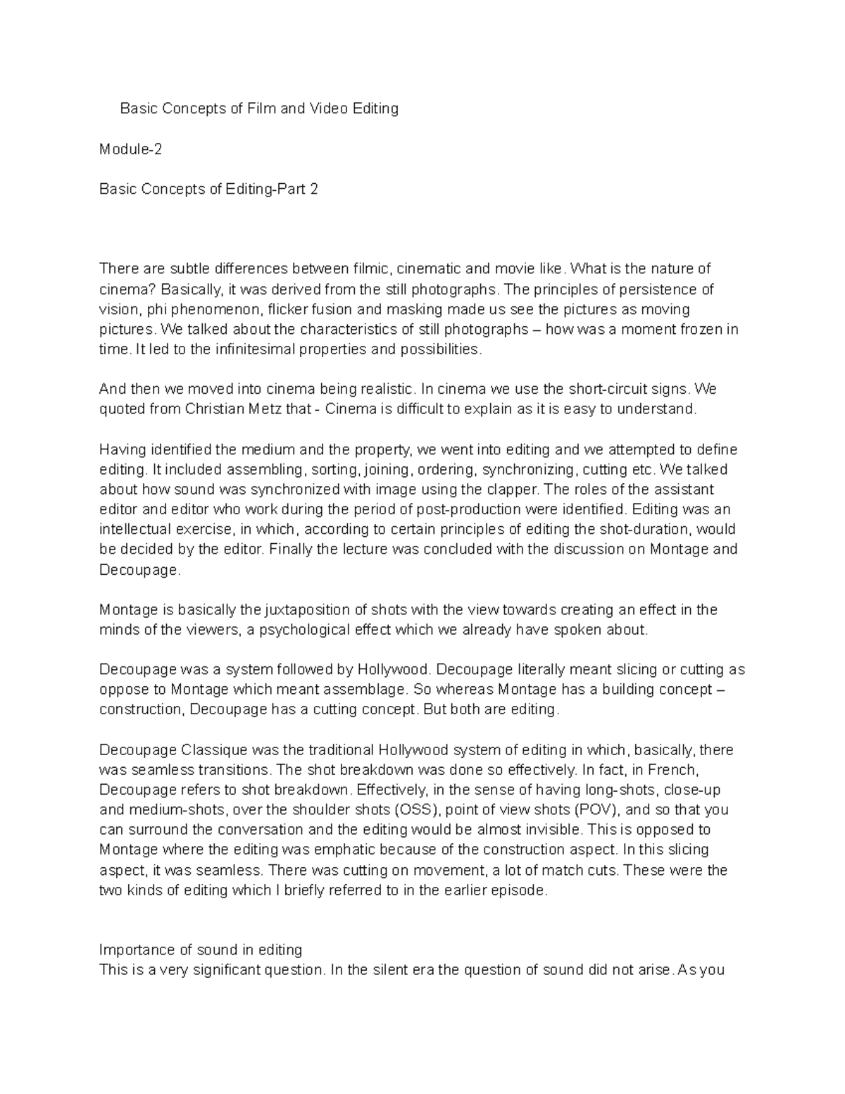 Basic Concepts of Film and Video Editing 2 - Basic Concepts of Film and ...