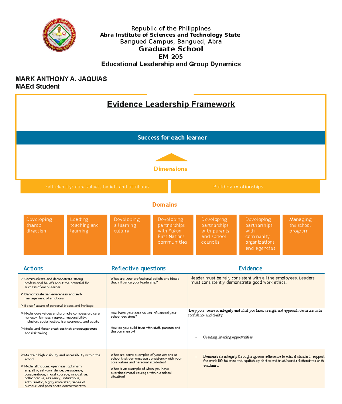 EM 205 First Output - educ - Success for each learner Self-identity: core values, beliefs and ...
