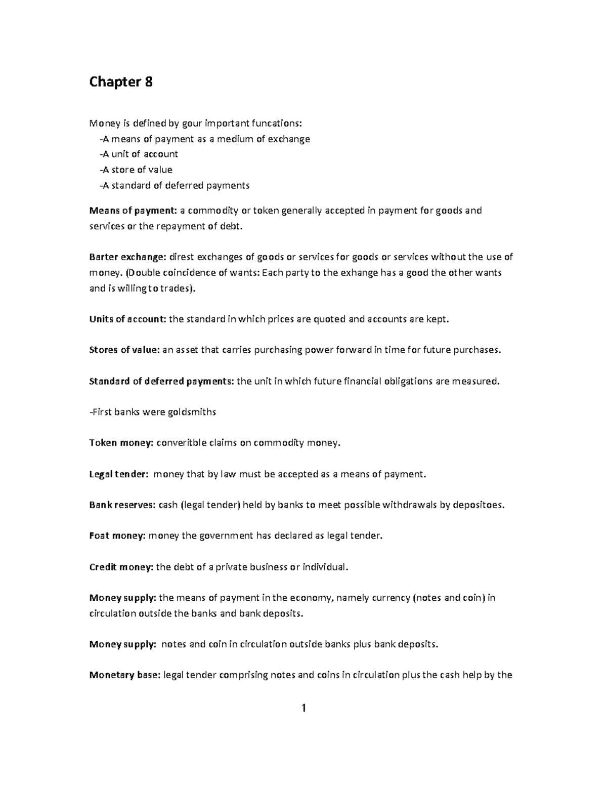 Econ Notes 1 Warning Tt Undefined Function 32 Chapter 8 Money Is Defined By Gour Important 9432