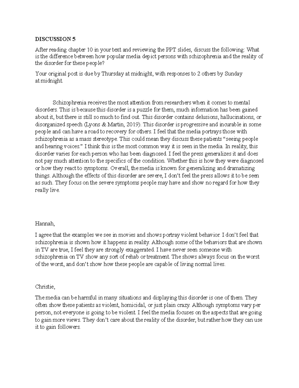 Disc and Relfect week 5 - Discussion and reflection assignments with ...