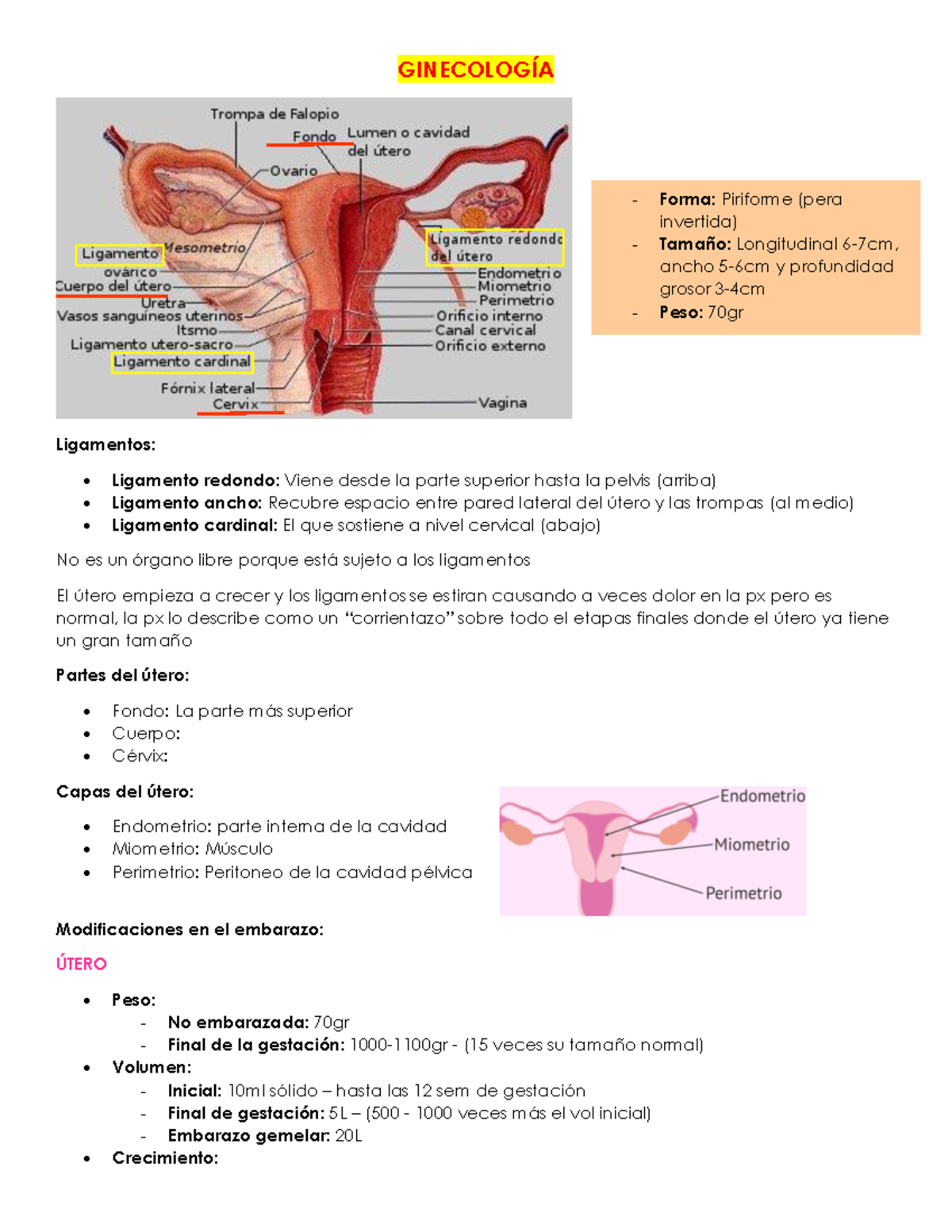 Resumen - Apuntes clases - Williams ginecología - GINECOLOGÕA ...