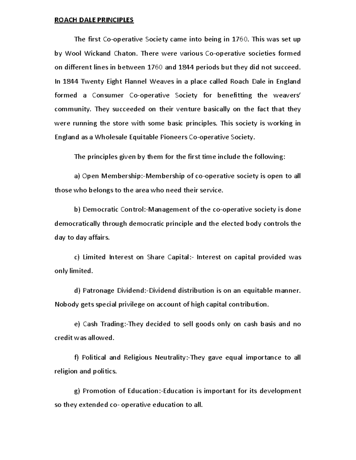 Coopertation 6 - Lecture notes - ROACH DALE PRINCIPLES The first Co ...