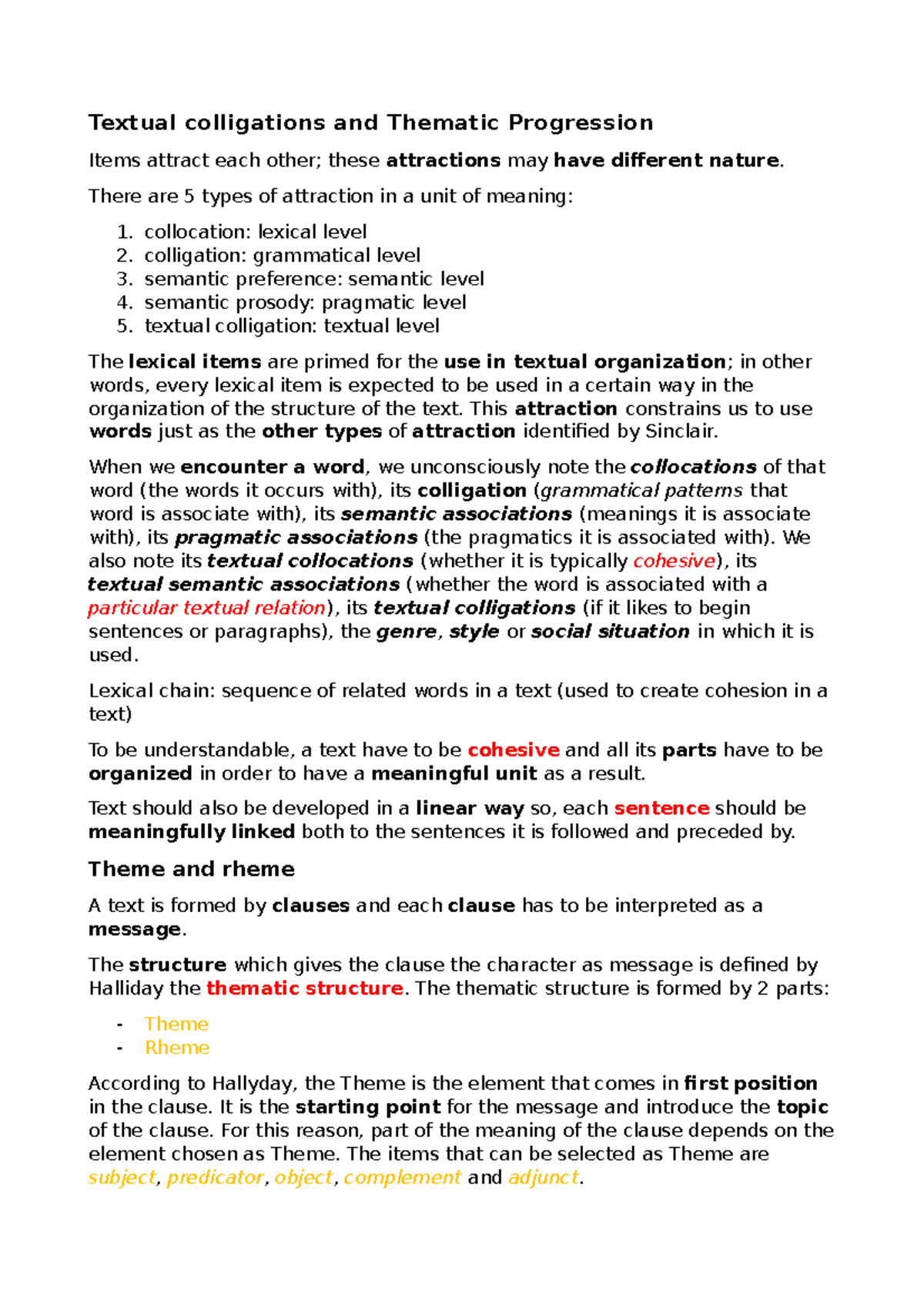 Textual colligation and thematic progression - Textual colligations and ...
