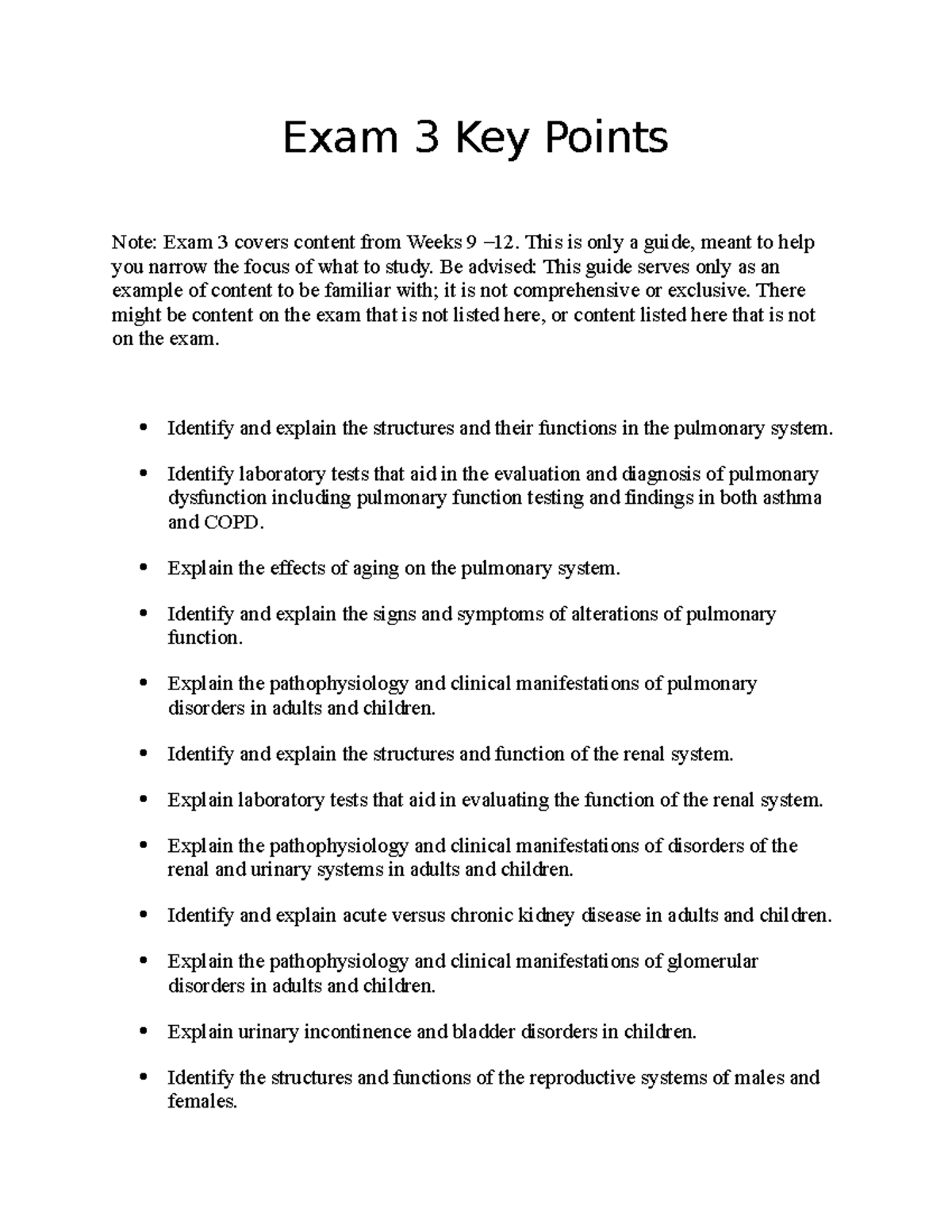 Exam3Key Points A - Exam 3 Key Points Note: Exam 3 covers content from ...