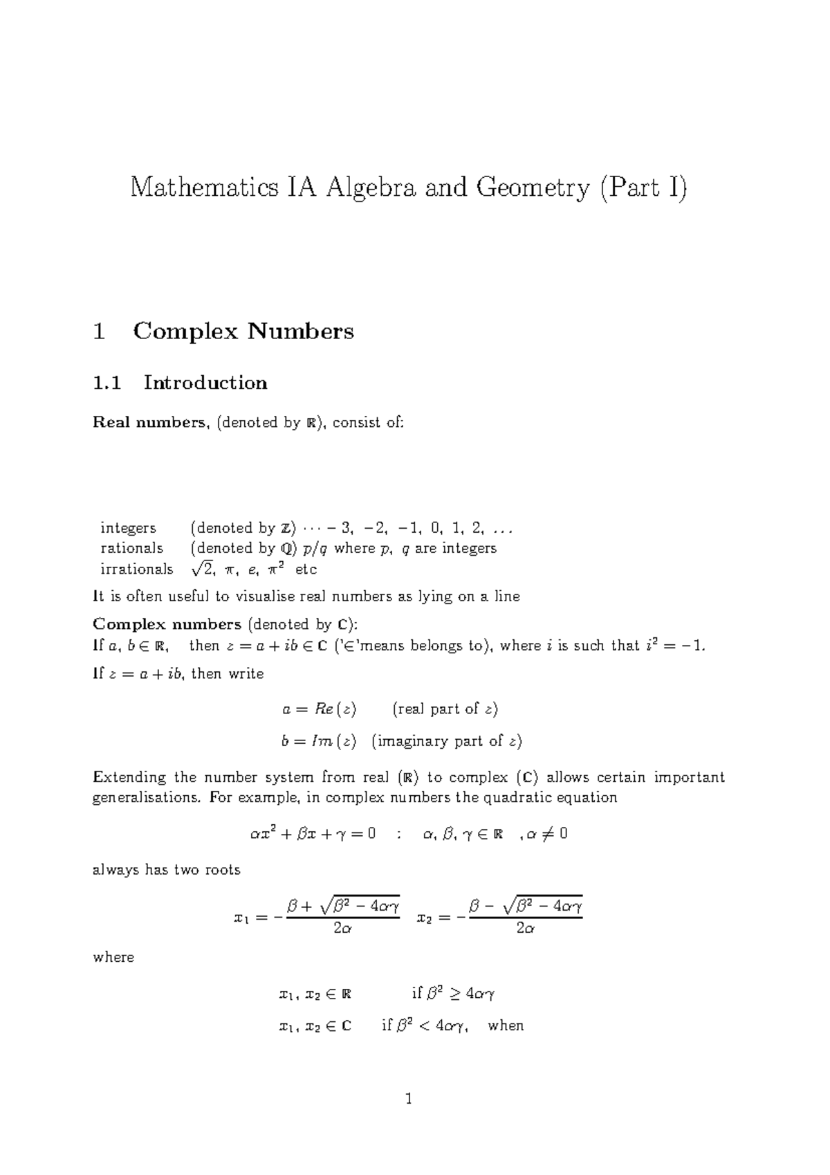 Mathematics IA Algebra and Geometry complex numbers and vectors with ...