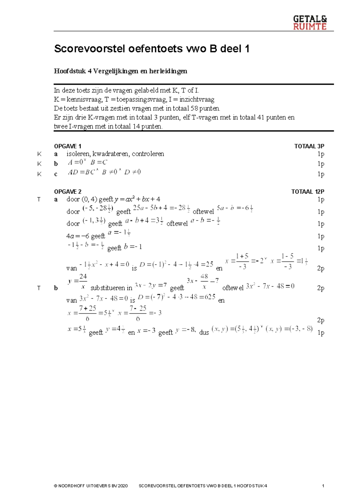 VWOB H04 Oefentoets scorevoorstel - Scorevoorstel oefentoets vwo B deel 1 Hoofdstuk 4 ...