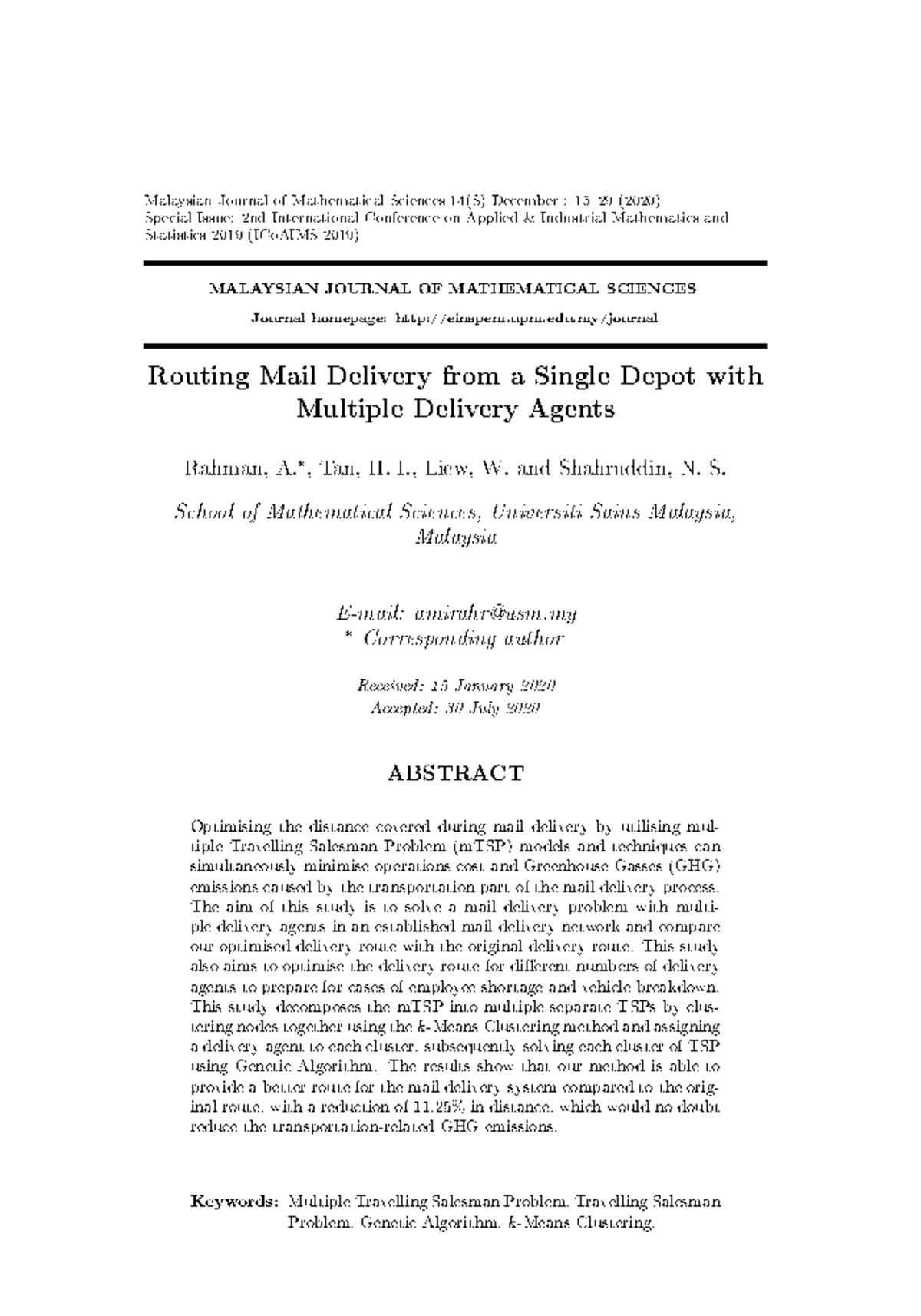 Routing Mail Delivery from a Single Depot with Multiple Delivery Agents ...