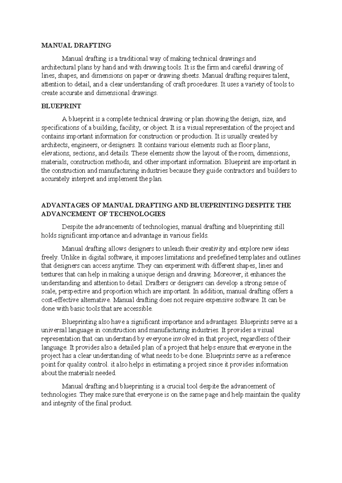 Building System Design - MANUAL DRAFTING Manual drafting is a ...