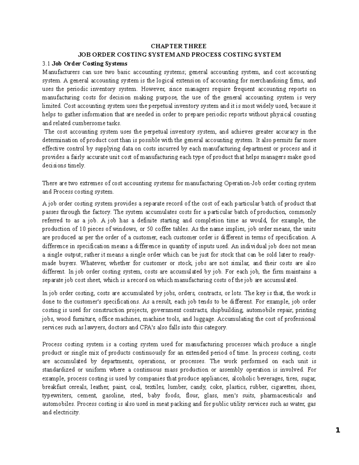 Cost 1 cha 3 - useful lecture notes - CHAPTER THREE JOB ORDER COSTING ...