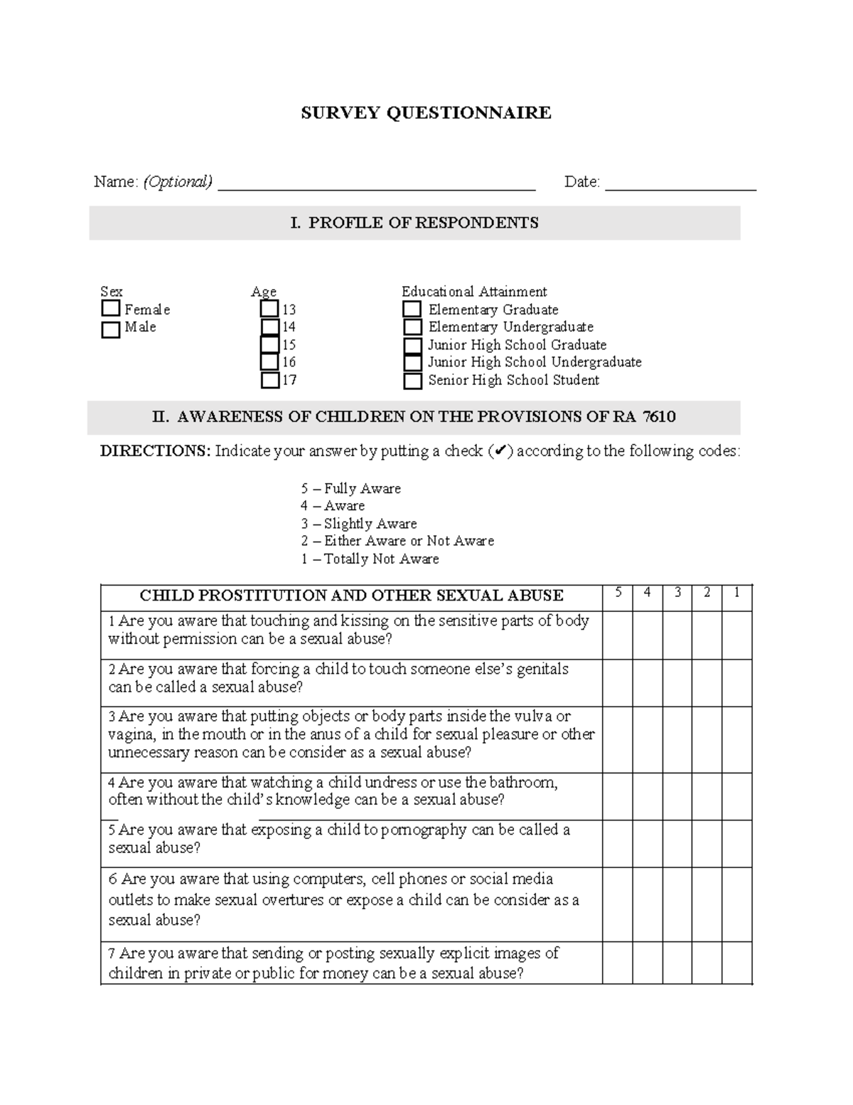 Final-survey - For Academic purposes - SURVEY QUESTIONNAIRE Name ...