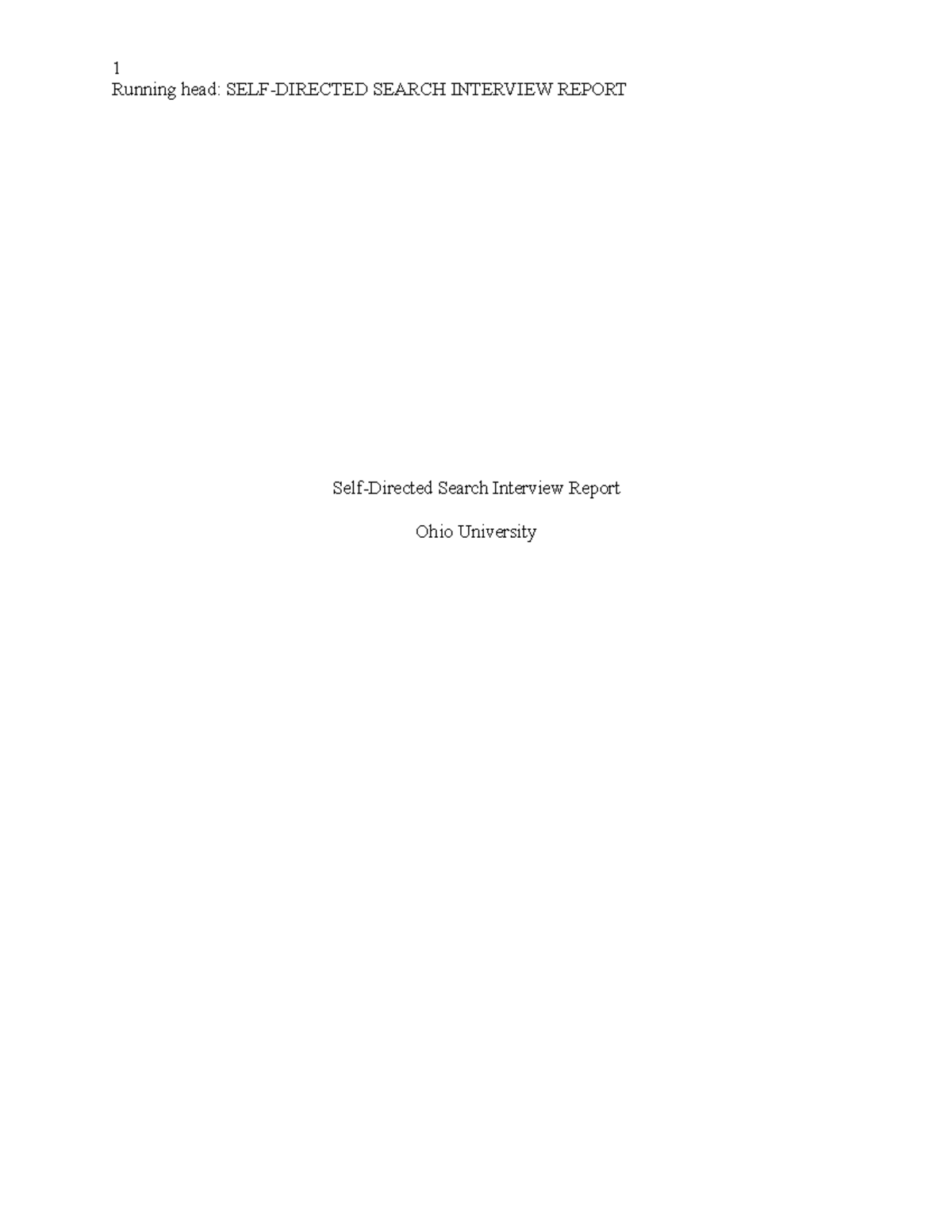 Self Directed Search Paper - Running head: SELF-DIRECTED SEARCH ...