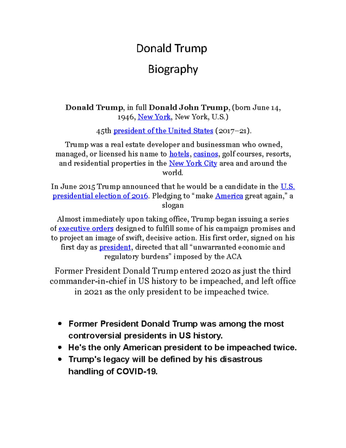 Donald Trump - Donald Trump Biography Donald Trump, in full Donald John ...