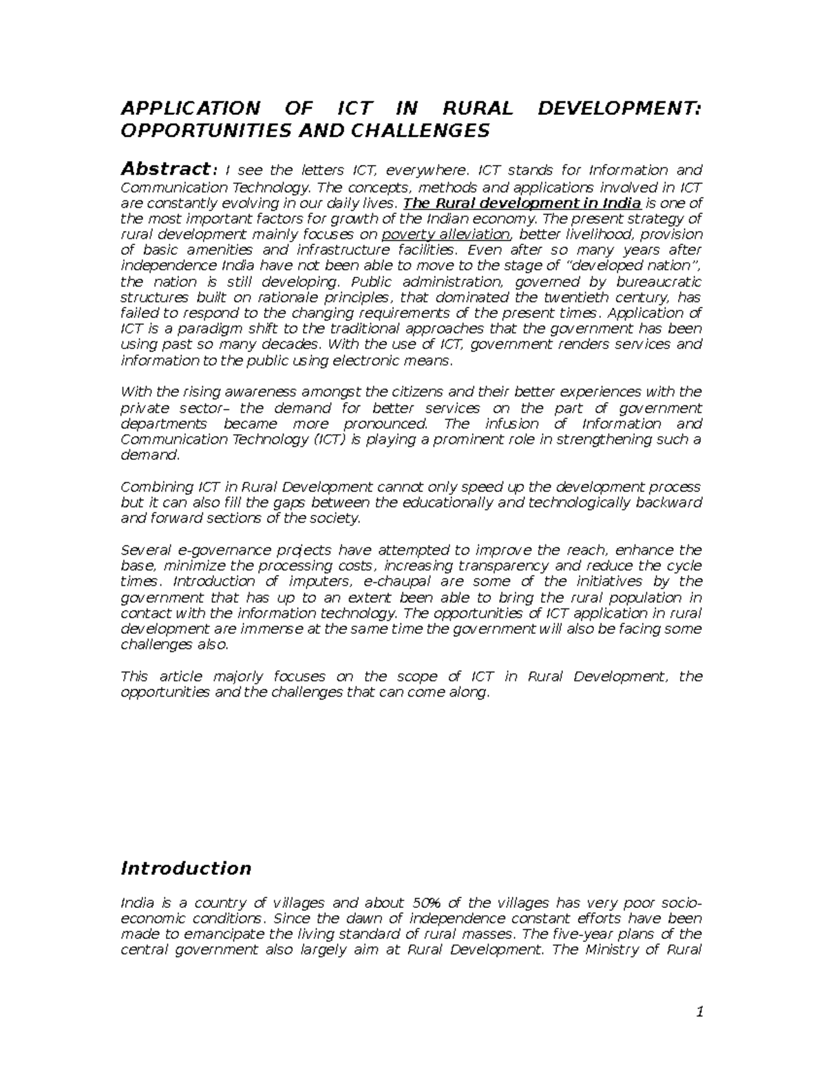 Application OF ICT IN Rural Development - APPLICATION OF ICT IN RURAL ...