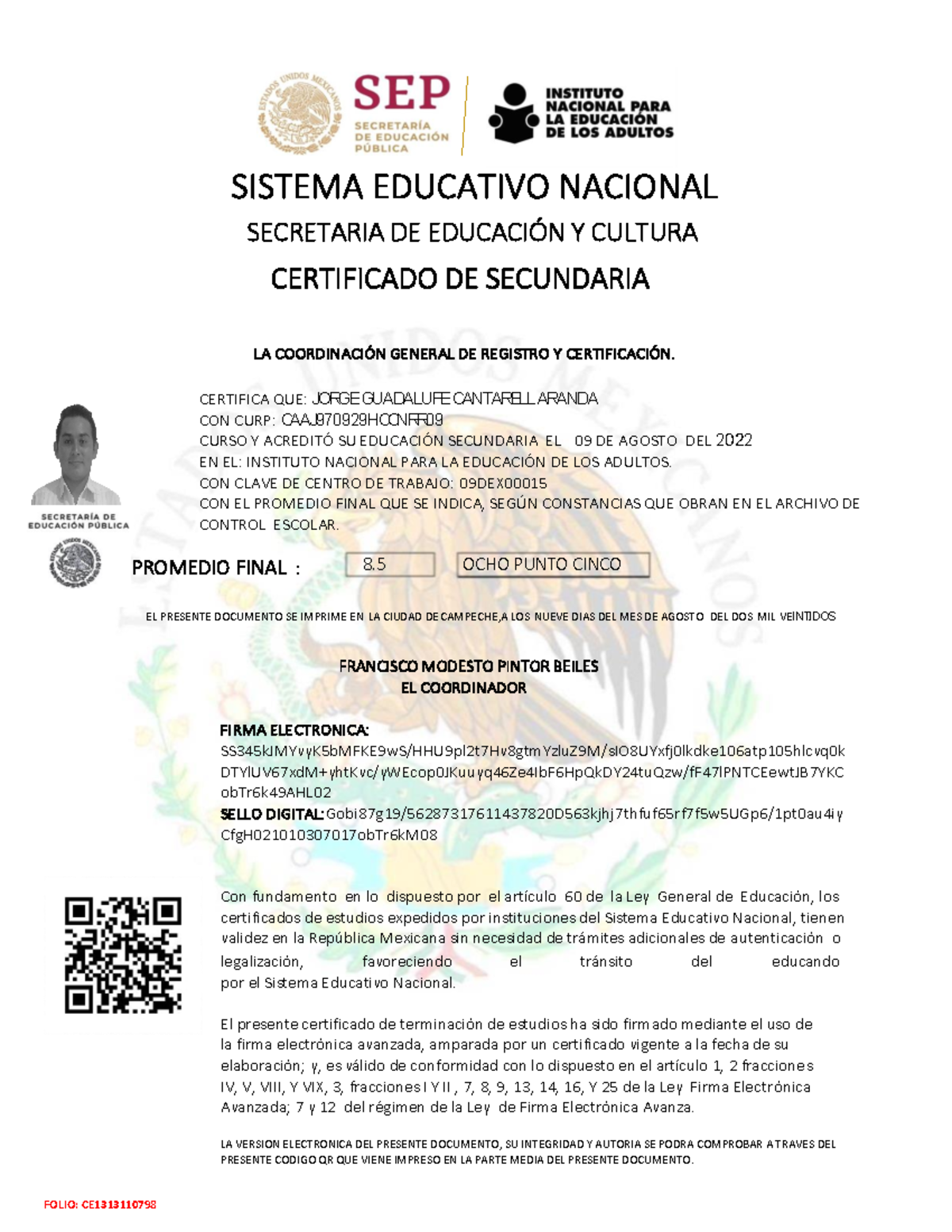 Certificado DE Secundaria Jorge Cantarell Campeche - SISTEMA EDUCATIVO ...