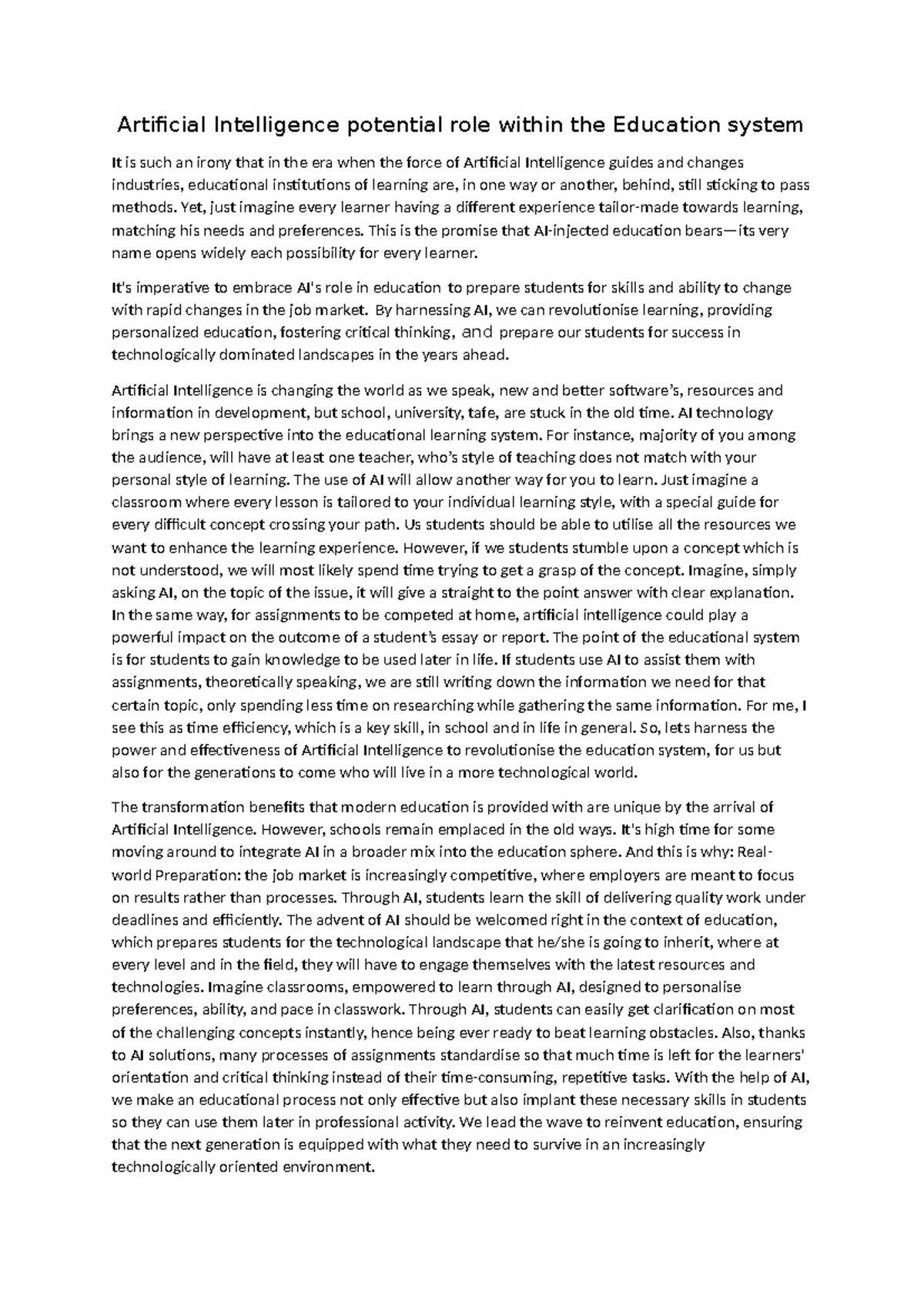 English IA2 - Artificial Intelligence potential role within the ...