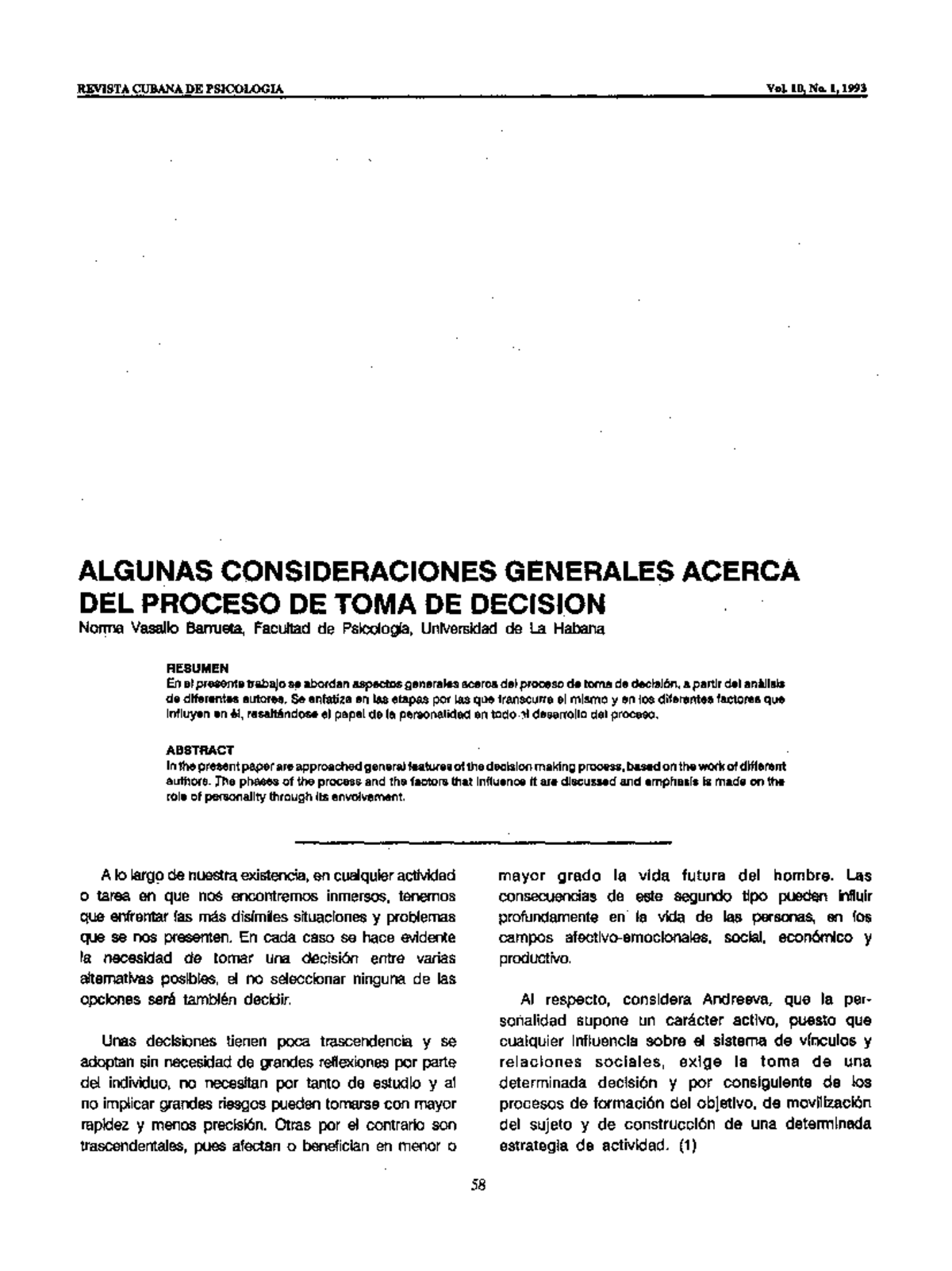 Explicacion Psicologo Revista Cubana De PsicologÍa Vol 10 No 1
