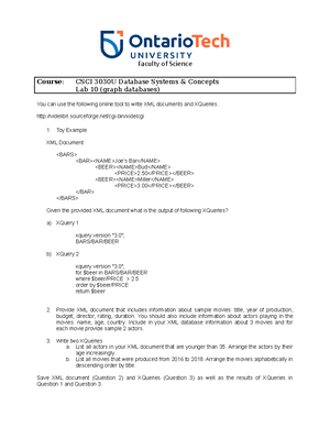 Lab 4 - Lab 4 - Faculty of Science Course: CSCI 3030U Database Systems ...