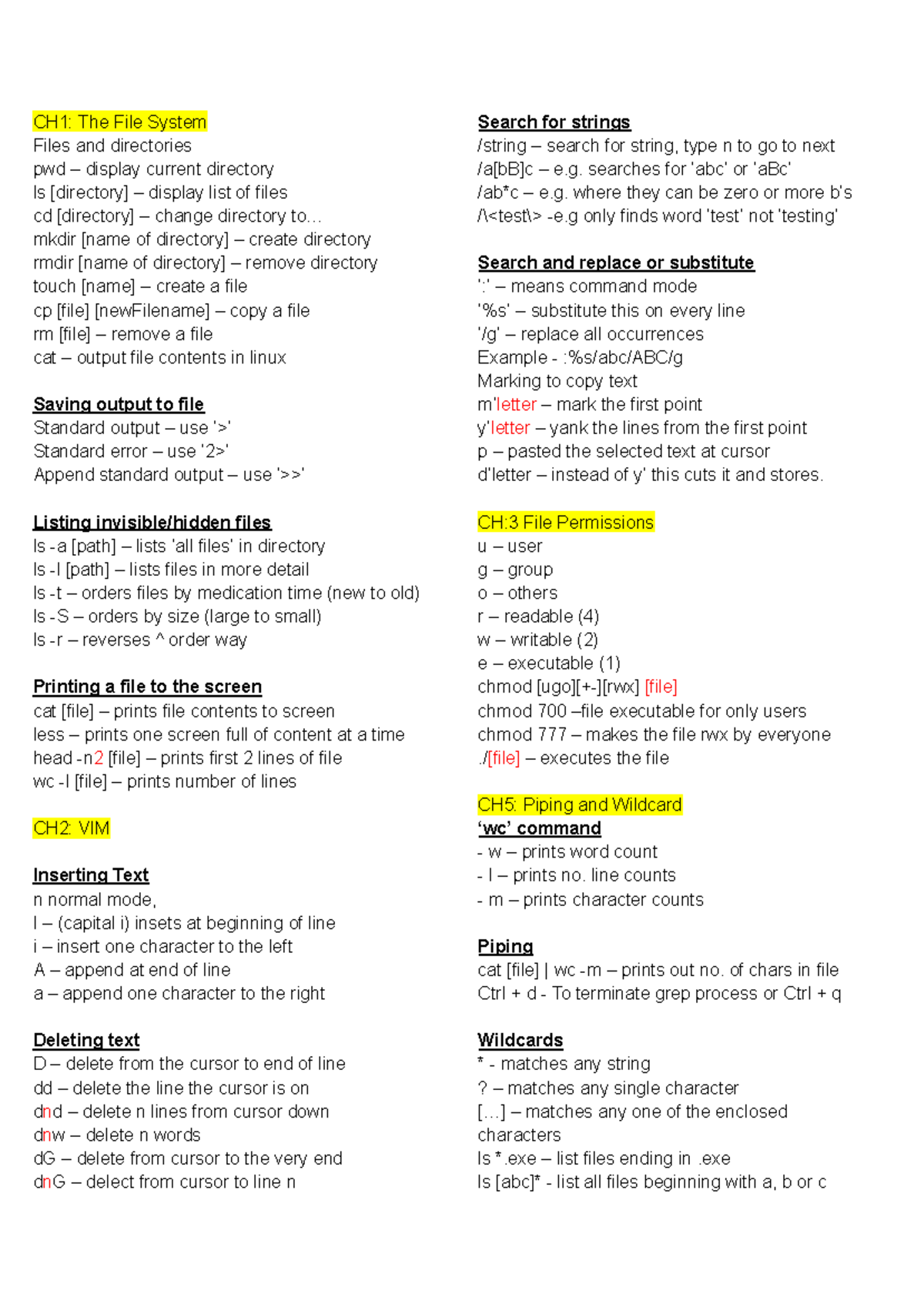 Web Systems Skills Test Notes Ch1 The File System Files And Directories Pwd Display Current