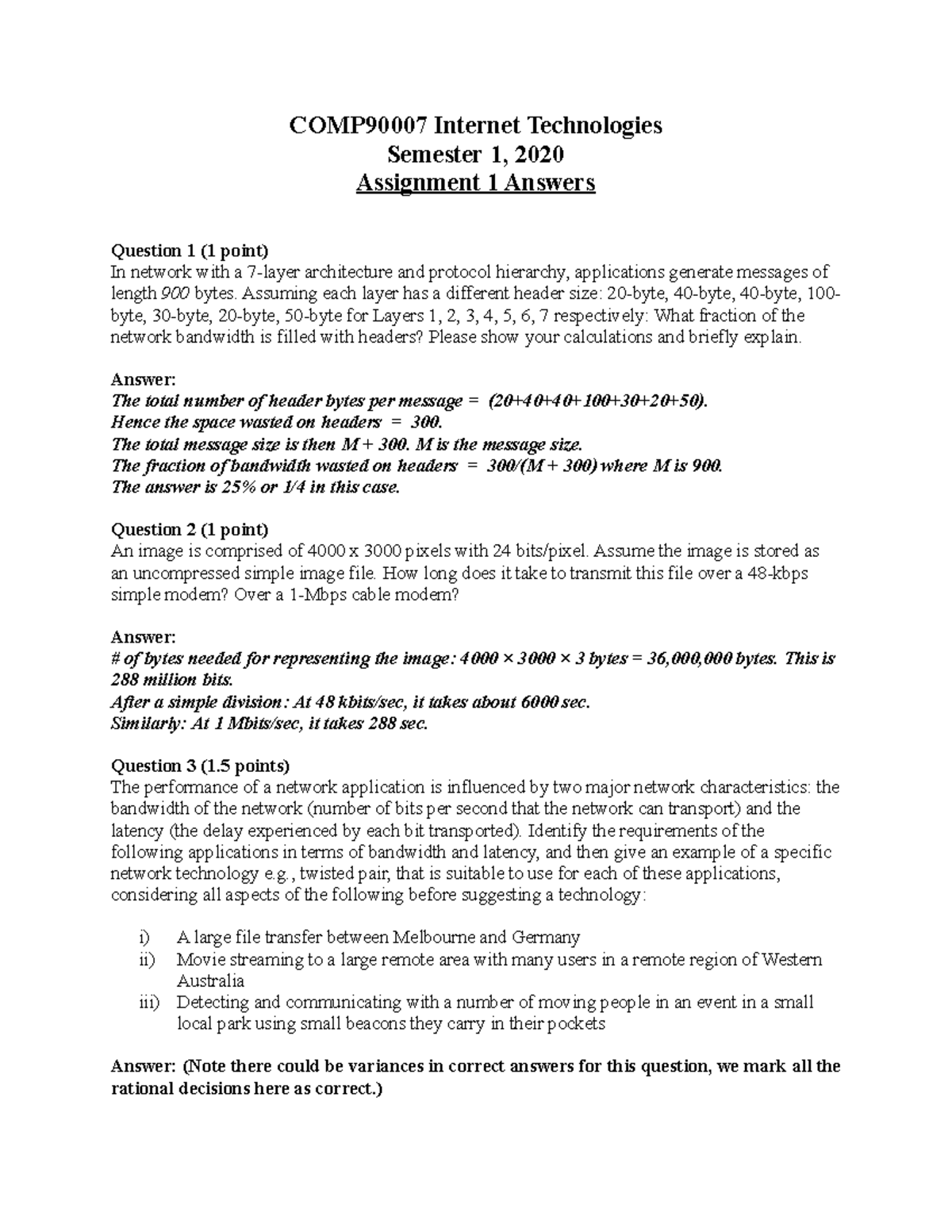Assignment 1 Answers - COMP90007 Internet Technologies Semester 1, 2020 Assignment 1 Answers ...