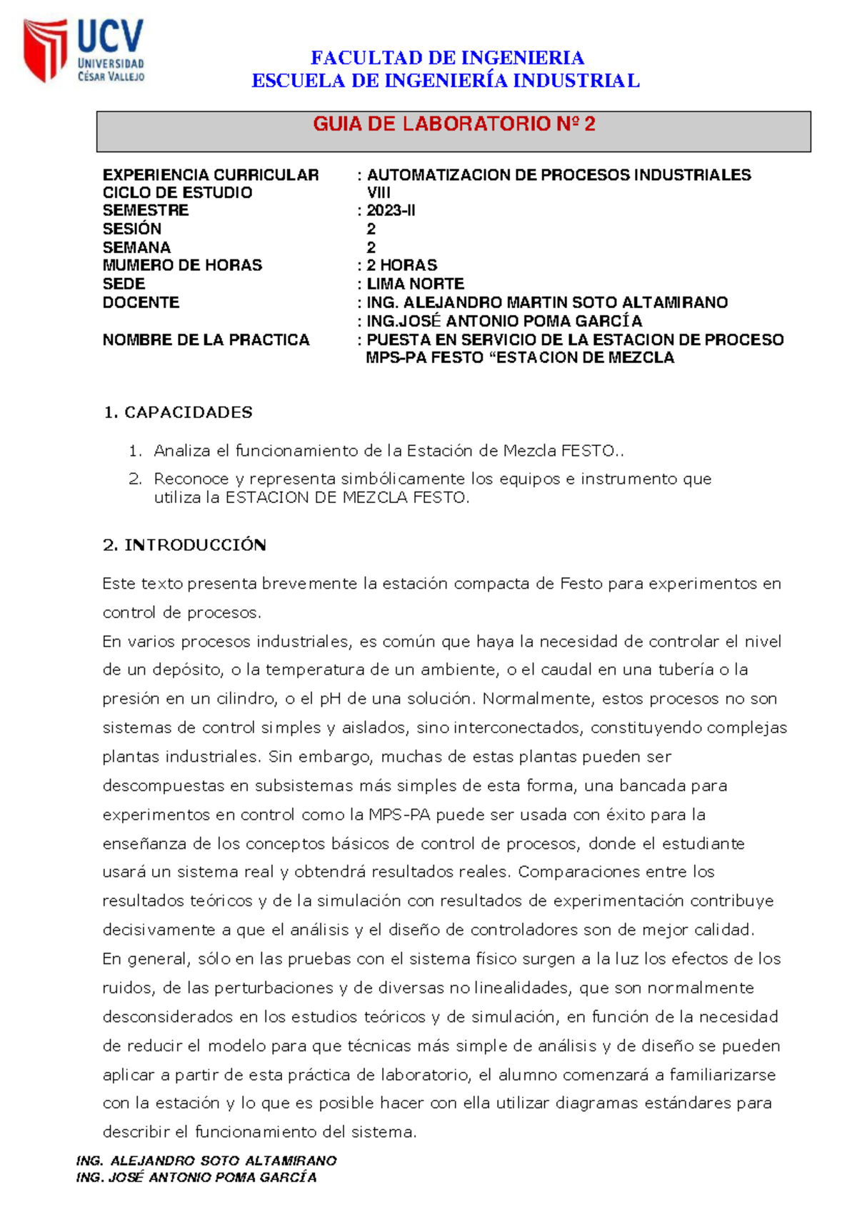 Laboratorio 2 - ccc - ESCUELA DE INGENIERÍA INDUSTRIAL ING. ALEJANDRO ...