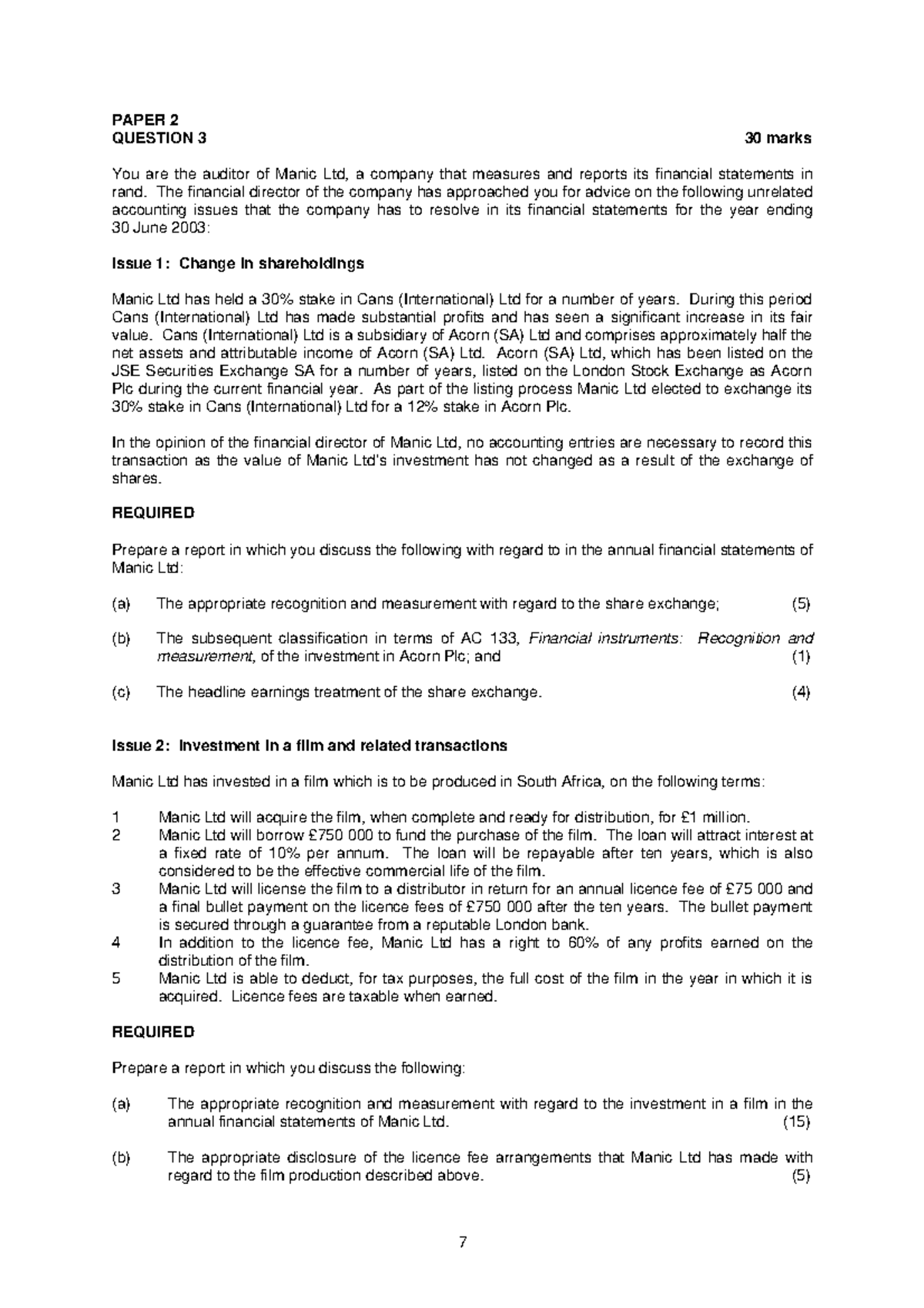Paper 2 3 - PRACTICE MATERIAL - 7 PAPER 2 QUESTION 3 30 marks You are ...