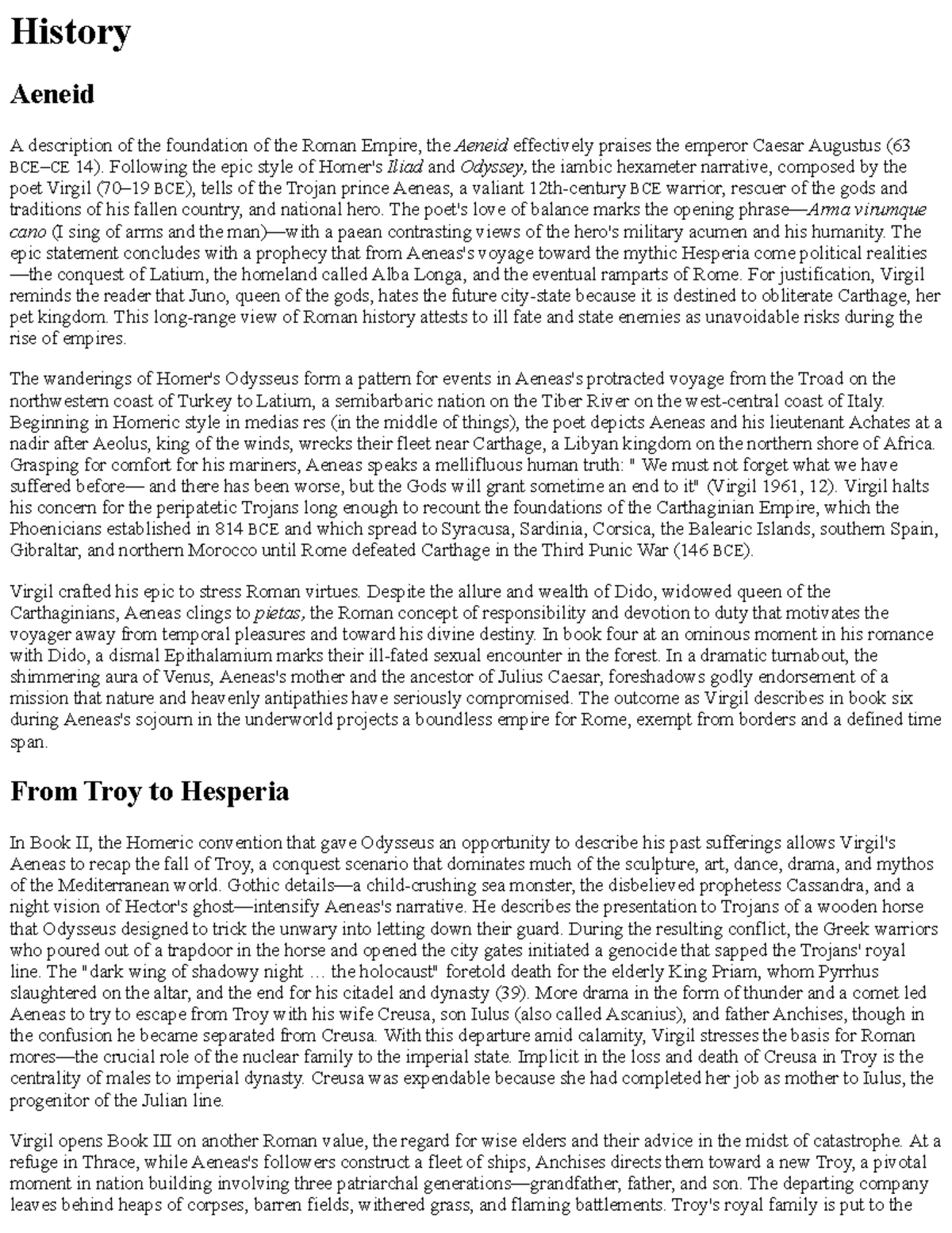 Aeneid - Reading - History Aeneid A description of the foundation of ...