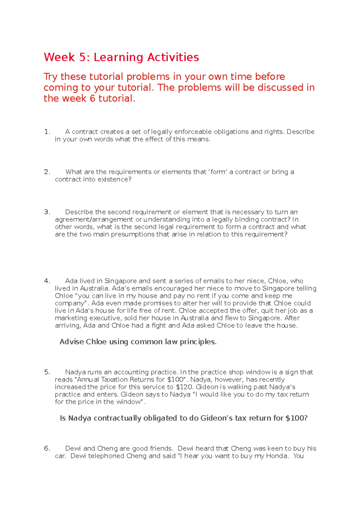 Week 5 -questions comm law - Week 5: Learning Activities Try these ...