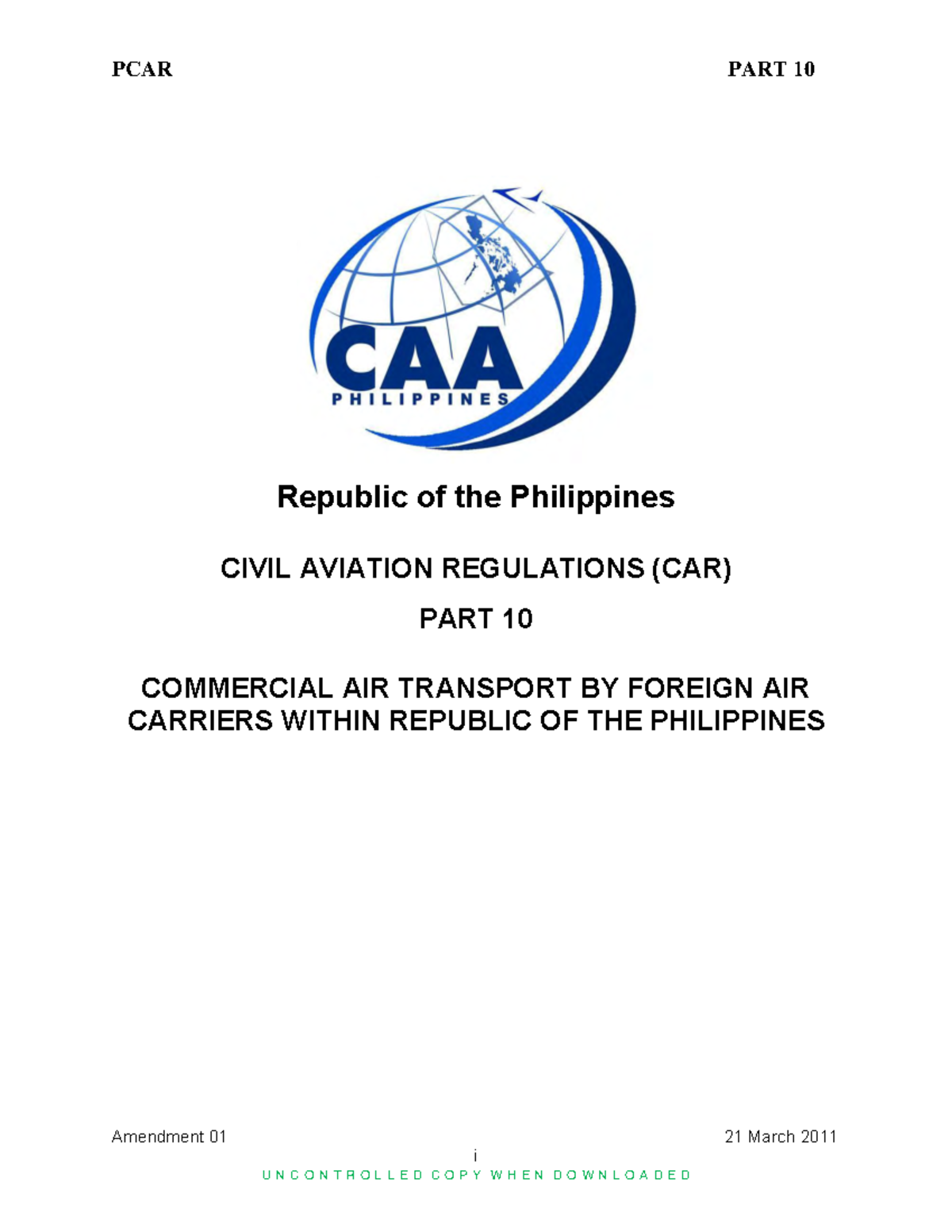 PART 10 Commercial Air Transport by Foreign Air Carriers within ...