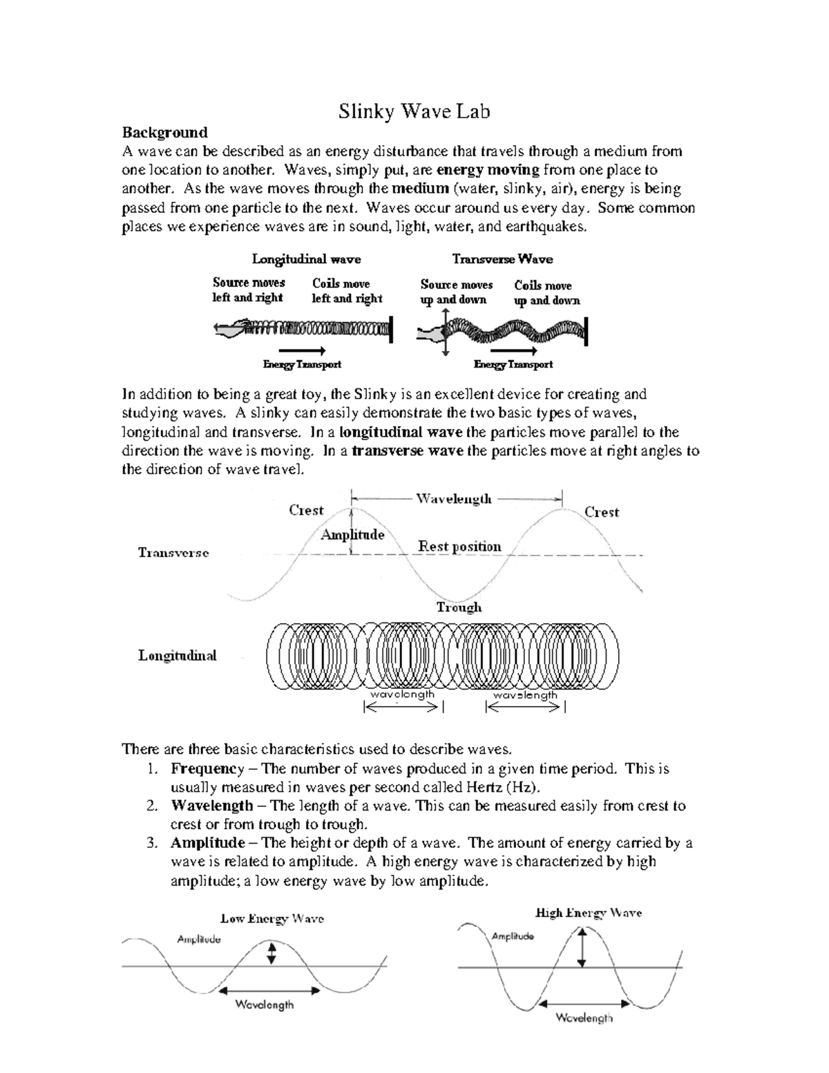 Slinky Wave Lab - 23r2`r - Slinky Wave Lab Background A wave can be ...