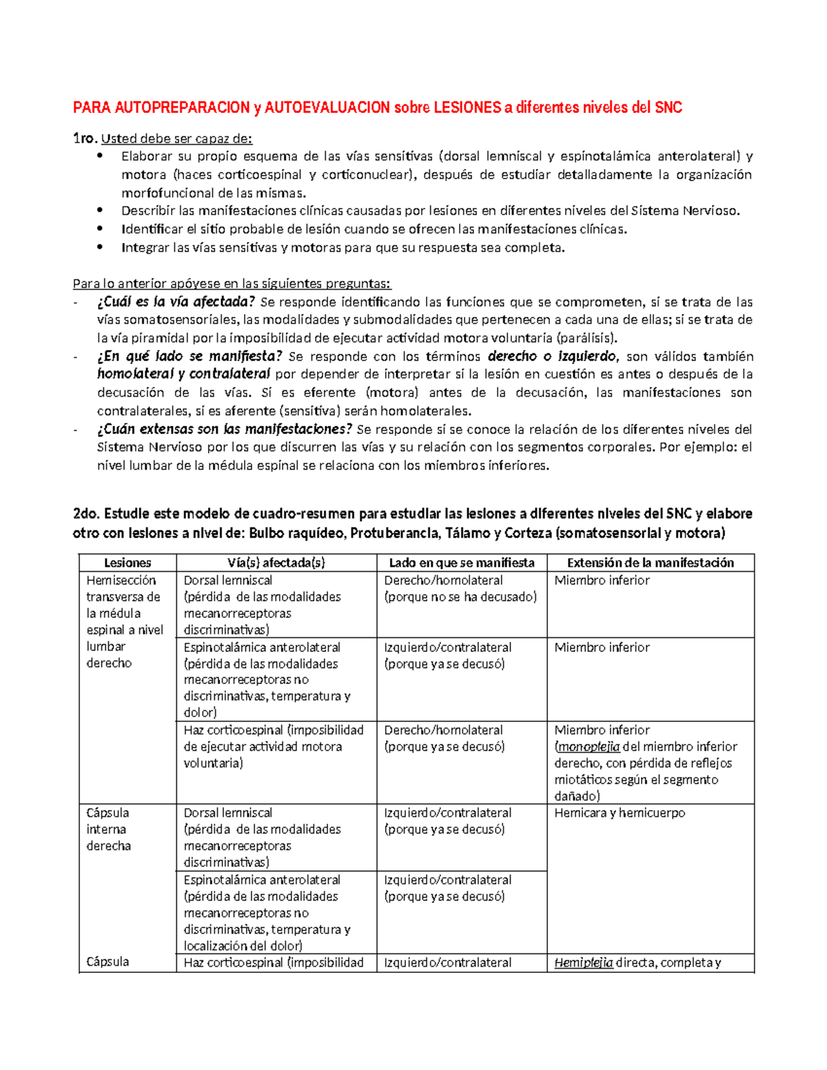 Lesiones de SN-para entrenar y autoevaluarse - PARA AUTOPREPARACION y ...