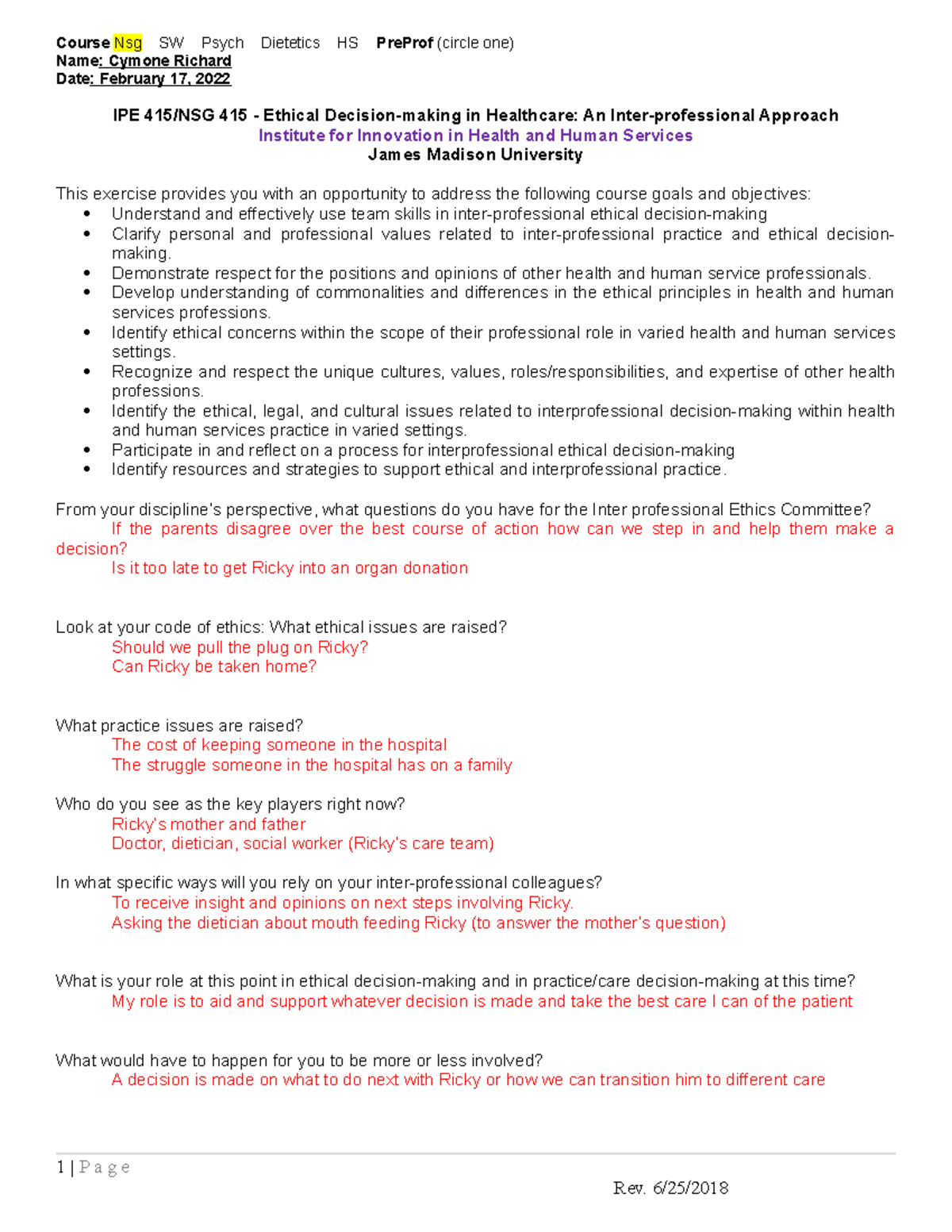 Case Analysis Handout Final-3 - Name: Cymone Richard Date: February 17 ...