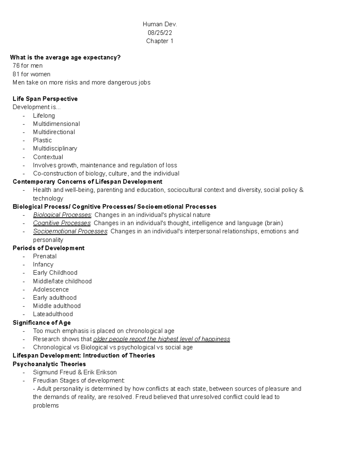 Human Dev chap 1 - lecture notes - Human Dev. 08/25/ Chapter 1 What is ...