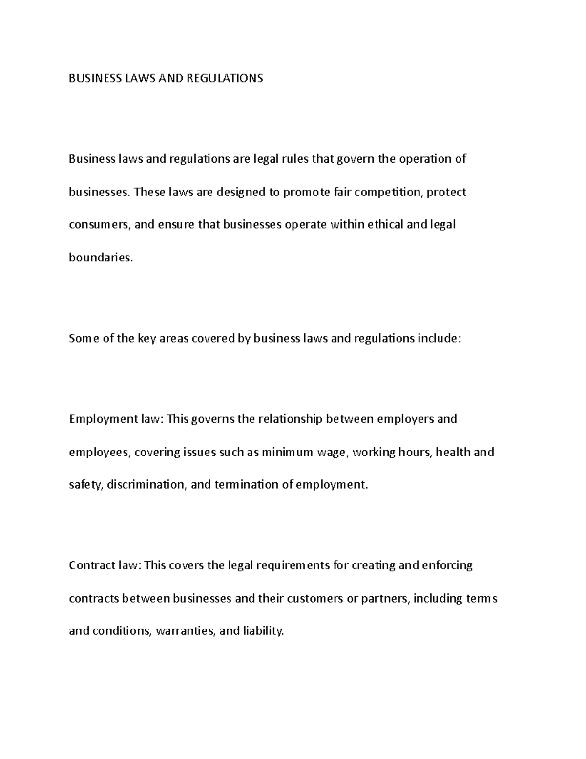 Business LAWS AND Regulations - BUSINESS LAWS AND REGULATIONS Business ...