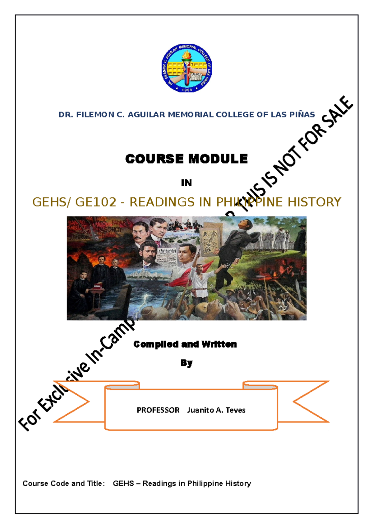Reading in Philippine History - DR. FILEMON C. AGUILAR MEMORIAL COLLEGE ...