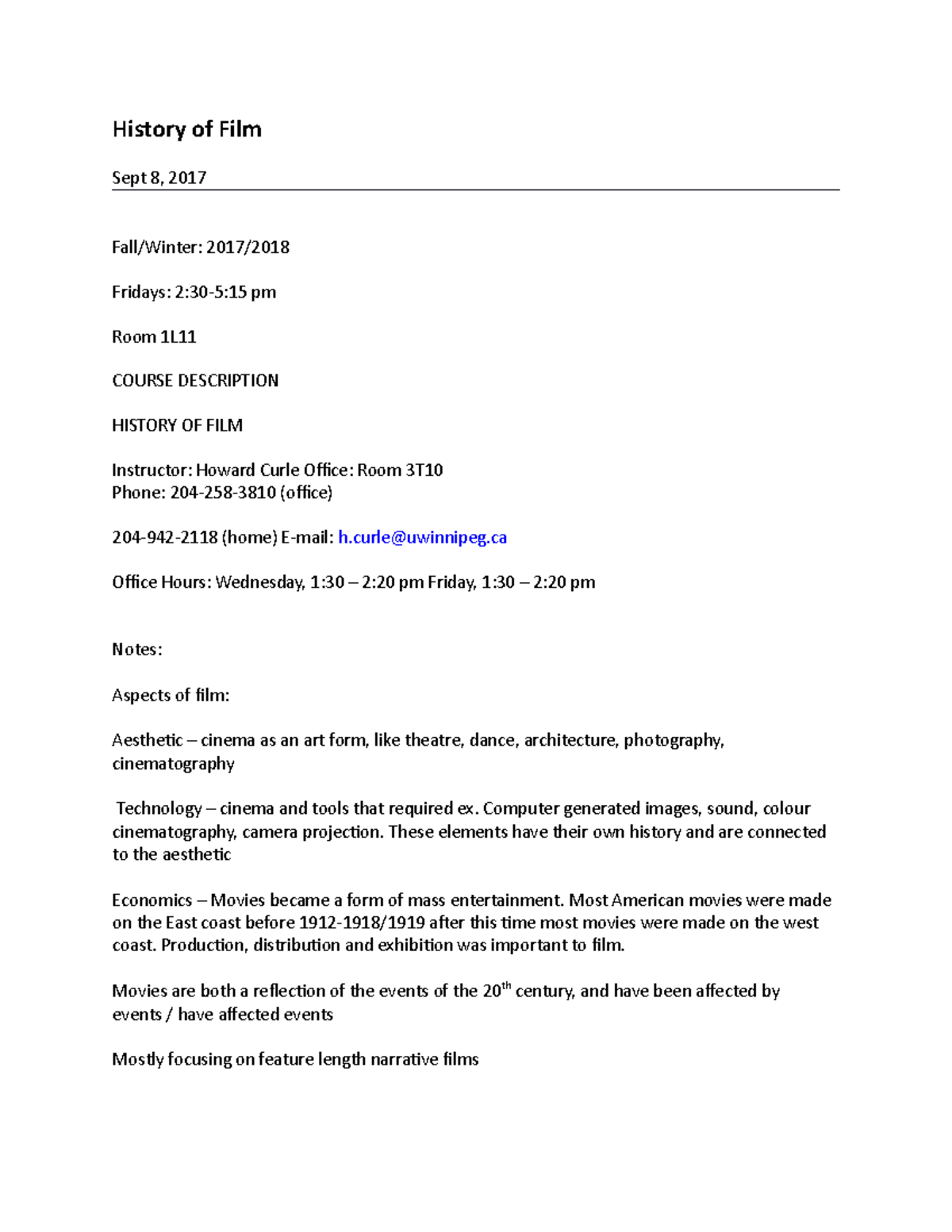 Full History of Film Notes - History of Film Sept 8, 2017 Fall/Winter ...