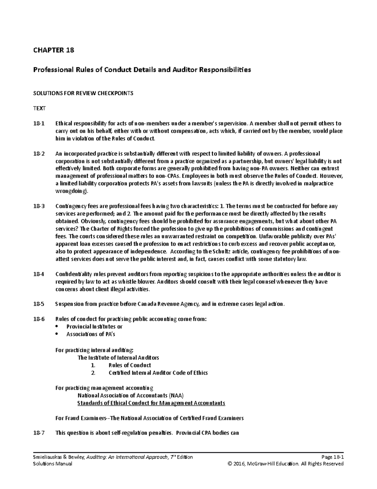 Chapter 18 Solutions - CHAPTER 18 Professional Rules of Conduct Details ...