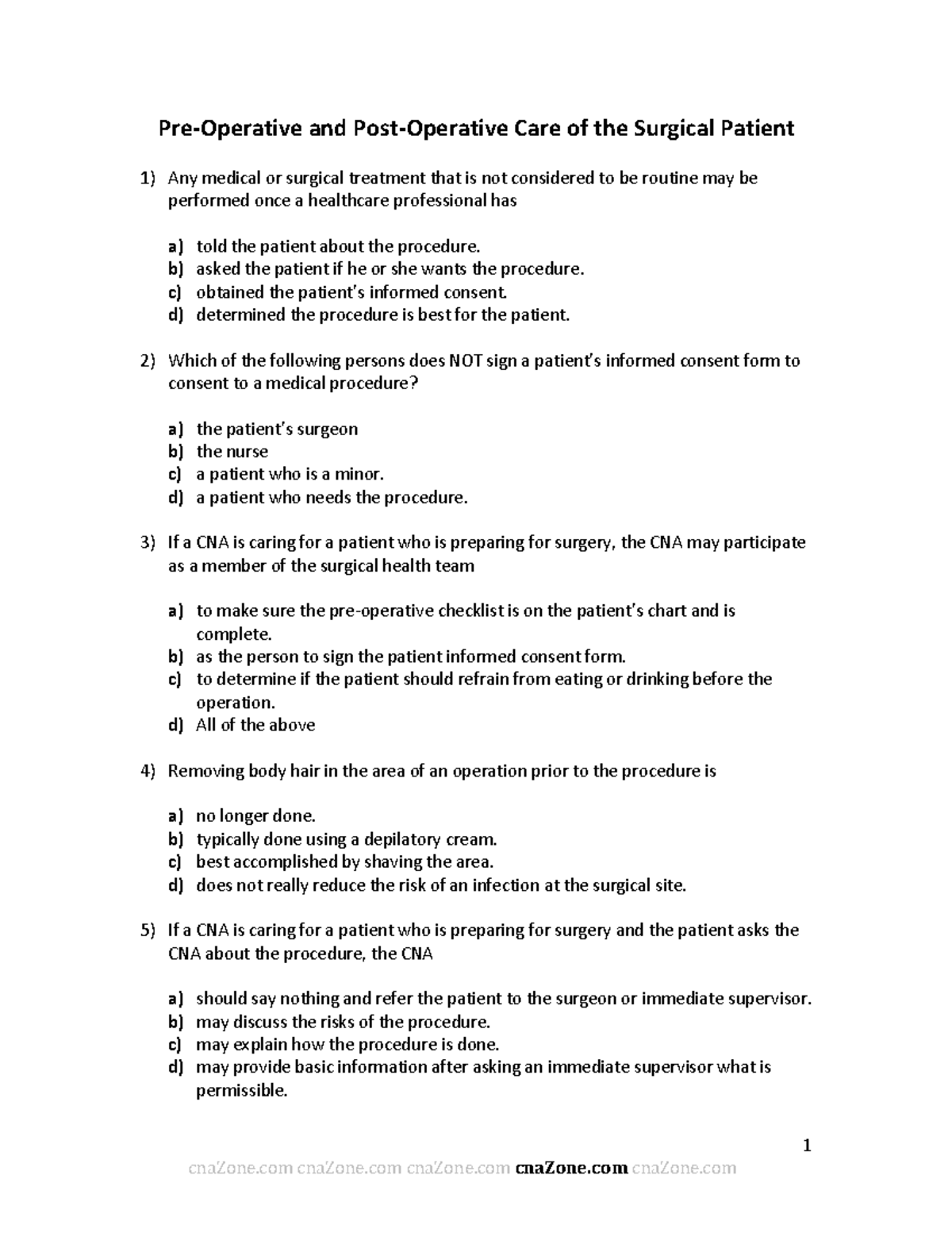 Surgical+Patient+CEU+Test - 1 cnaZone cnaZone cnaZone cnaZone cnaZone ...