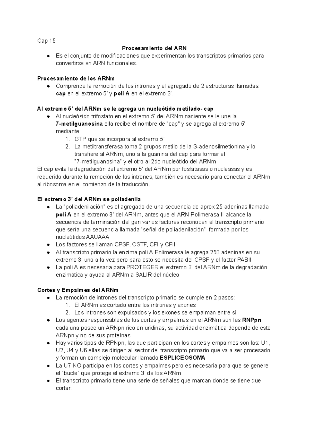 Cap 15- Procesamiento del ARN - Cap 15 Procesamiento del ARN Es el ...