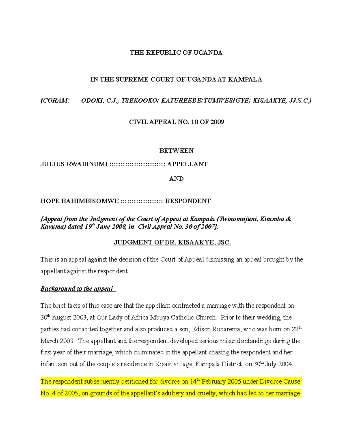 Locus cus case to study - THE REPUBLIC OF UGANDA IN THE SUPREME COURT ...