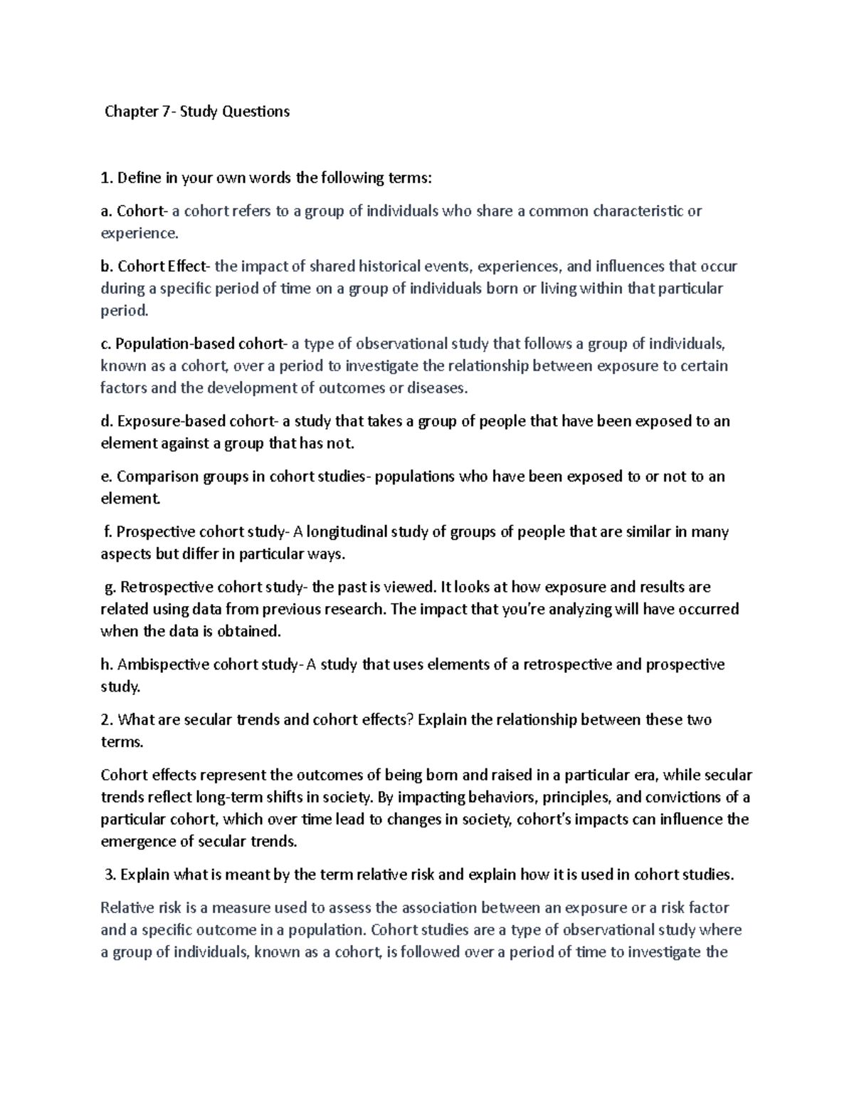 Vega Jennifer Chapter 7 - Chapter 7- Study Questions Define in your own ...