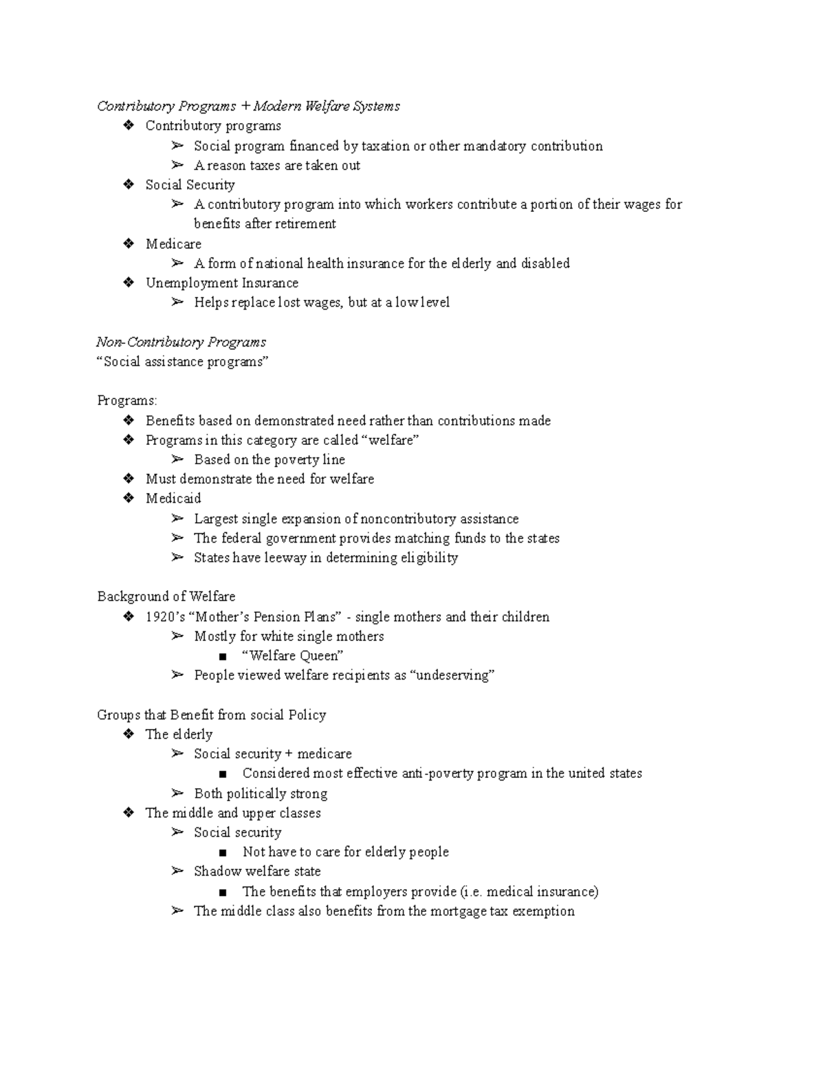 Other government policies - Contributory Programs + Modern Welfare ...