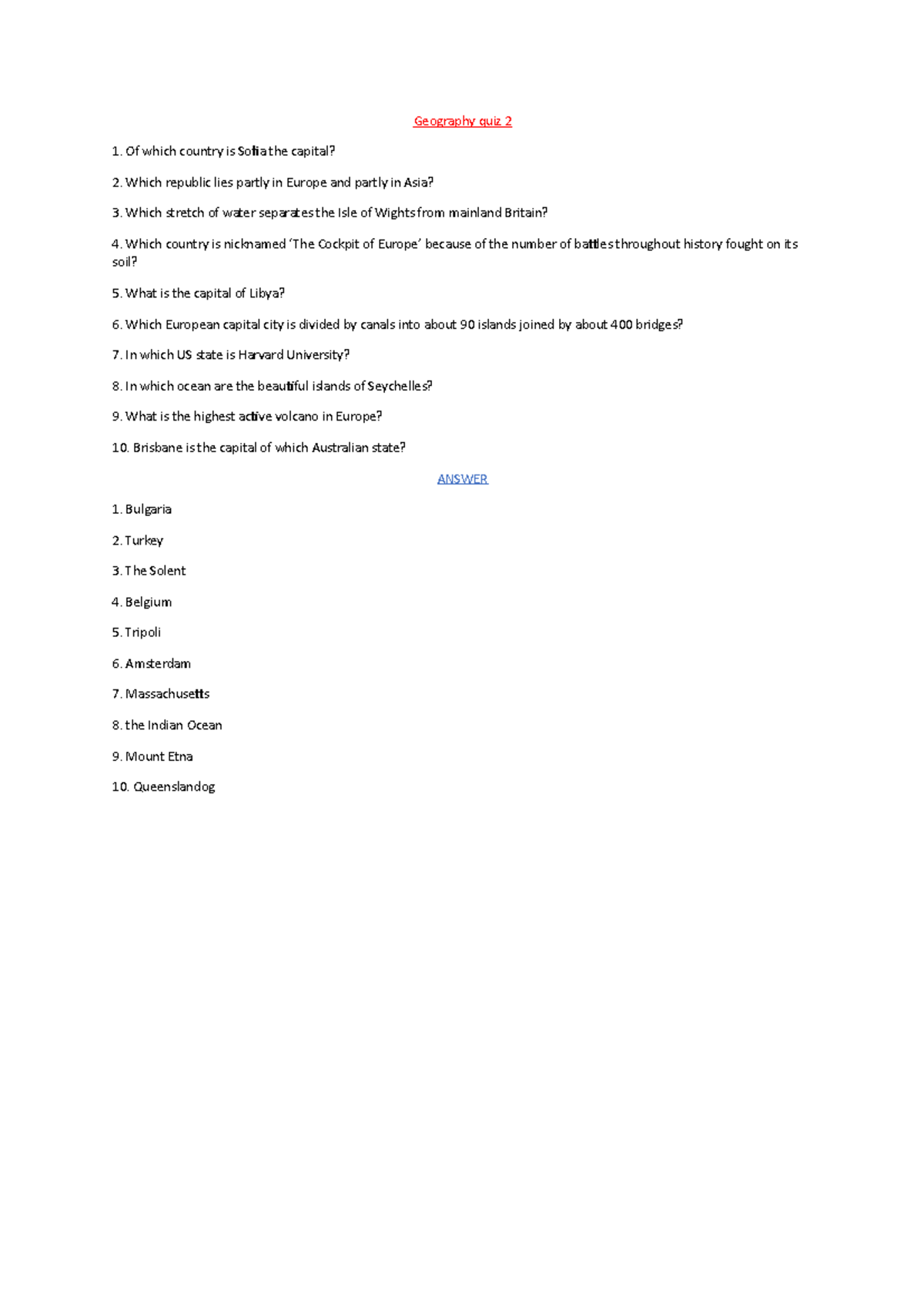 Geography quiz 2 - Studocu