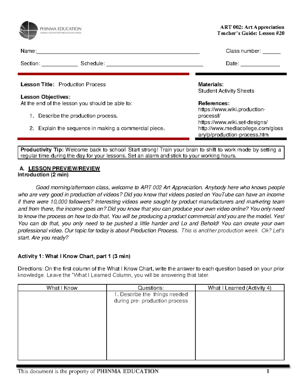 ART 002 MODULE 20 - Teacher’s Guide: Lesson # - Studocu