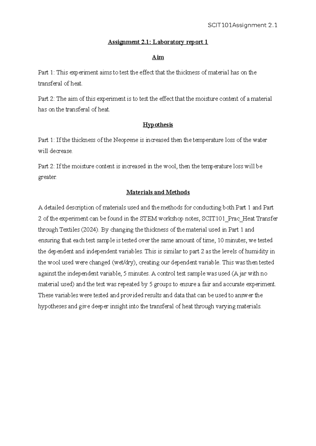 SCIT101 Assignment 2.1. Laboratory Report - Assignment 2: Laboratory ...