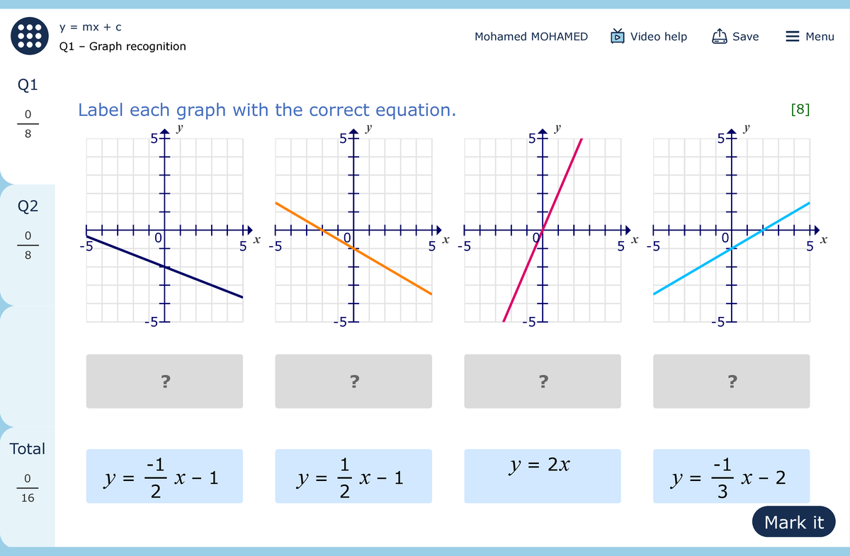 My Maths Homework - Y mx c 2 - ; Label each graph with the correct ...
